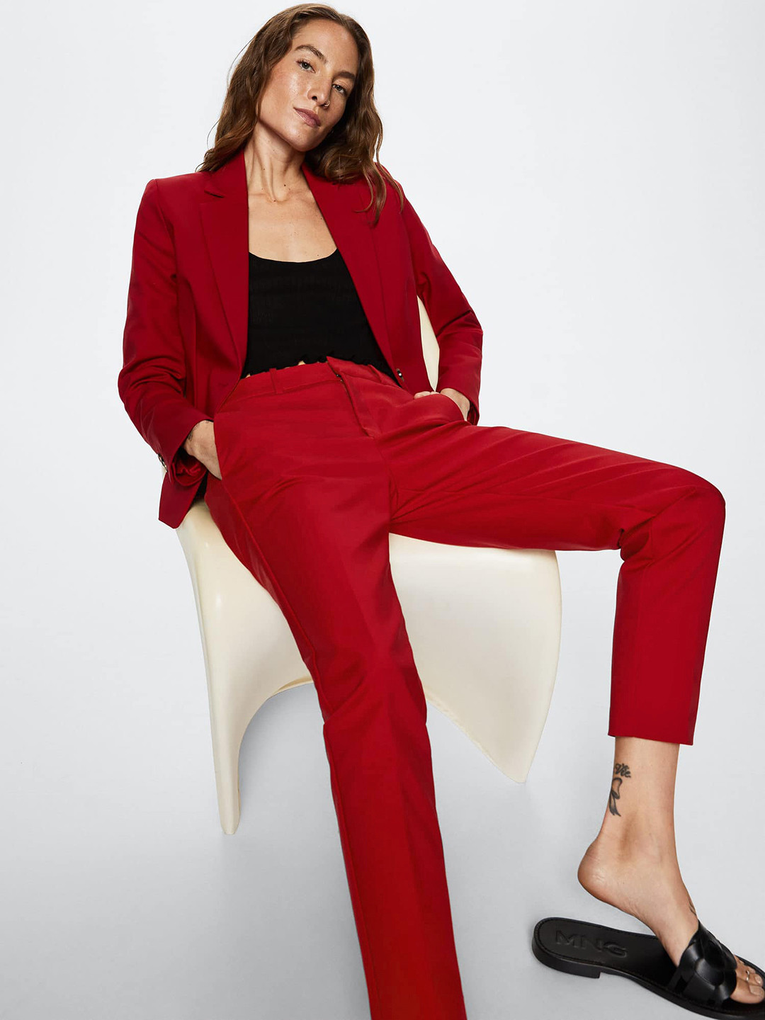 Buy MANGO Women Red Slim Fit Trousers - Trousers for Women 19813238 ...