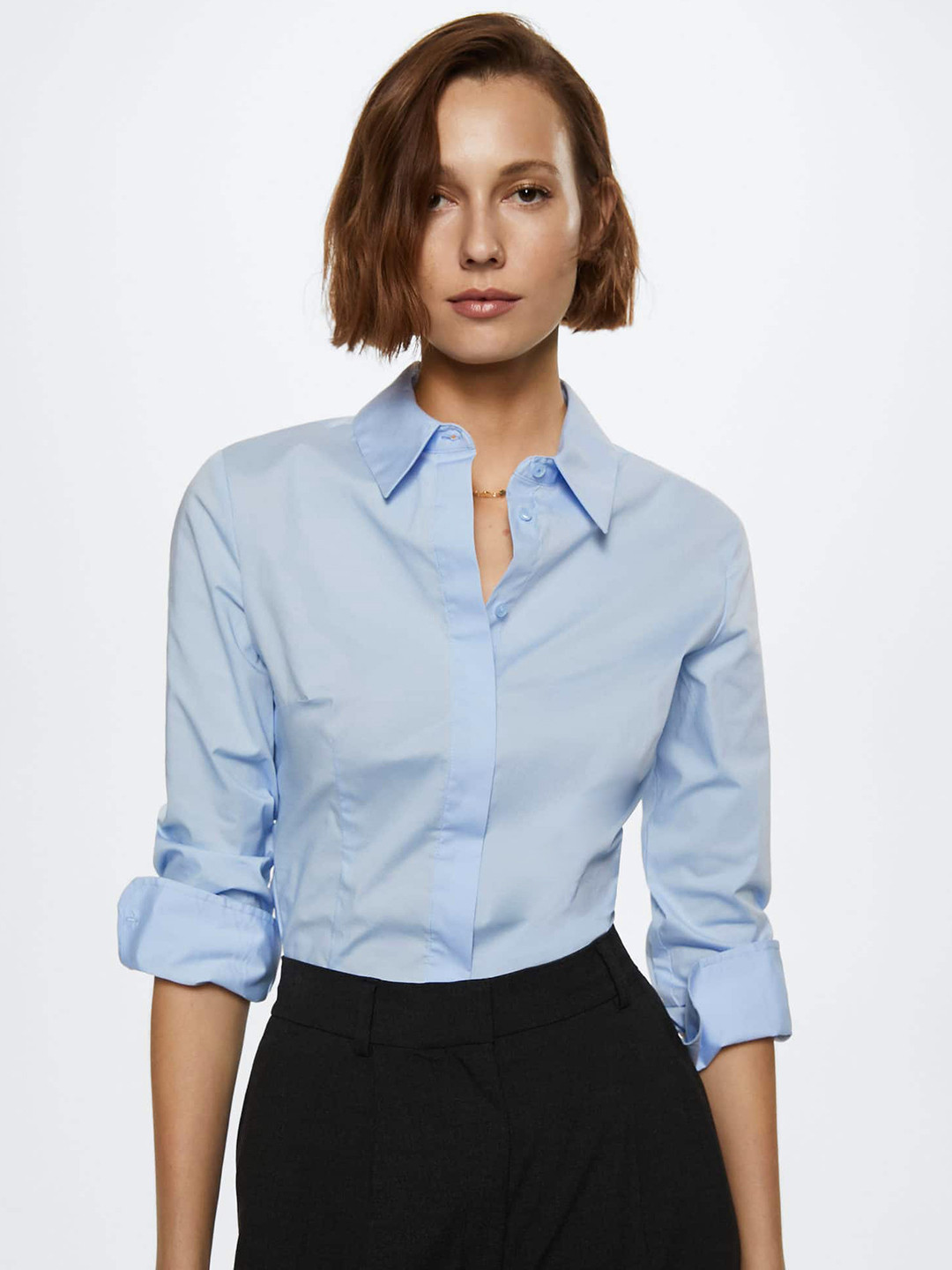 Buy MANGO Women Blue Sustainable Solid Formal Shirt - Shirts for Women ...