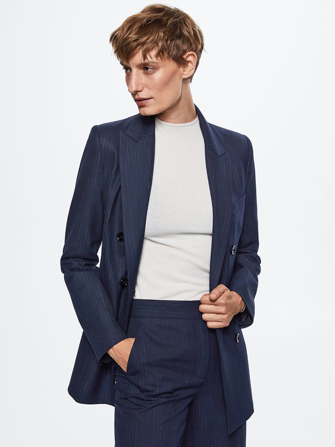 Buy MANGO Women Navy Blue Striped Double Breasted Blazer - Blazers for ... Buy MANGO Women Navy Blue Striped Double Breasted Blazer - Blazers for ...