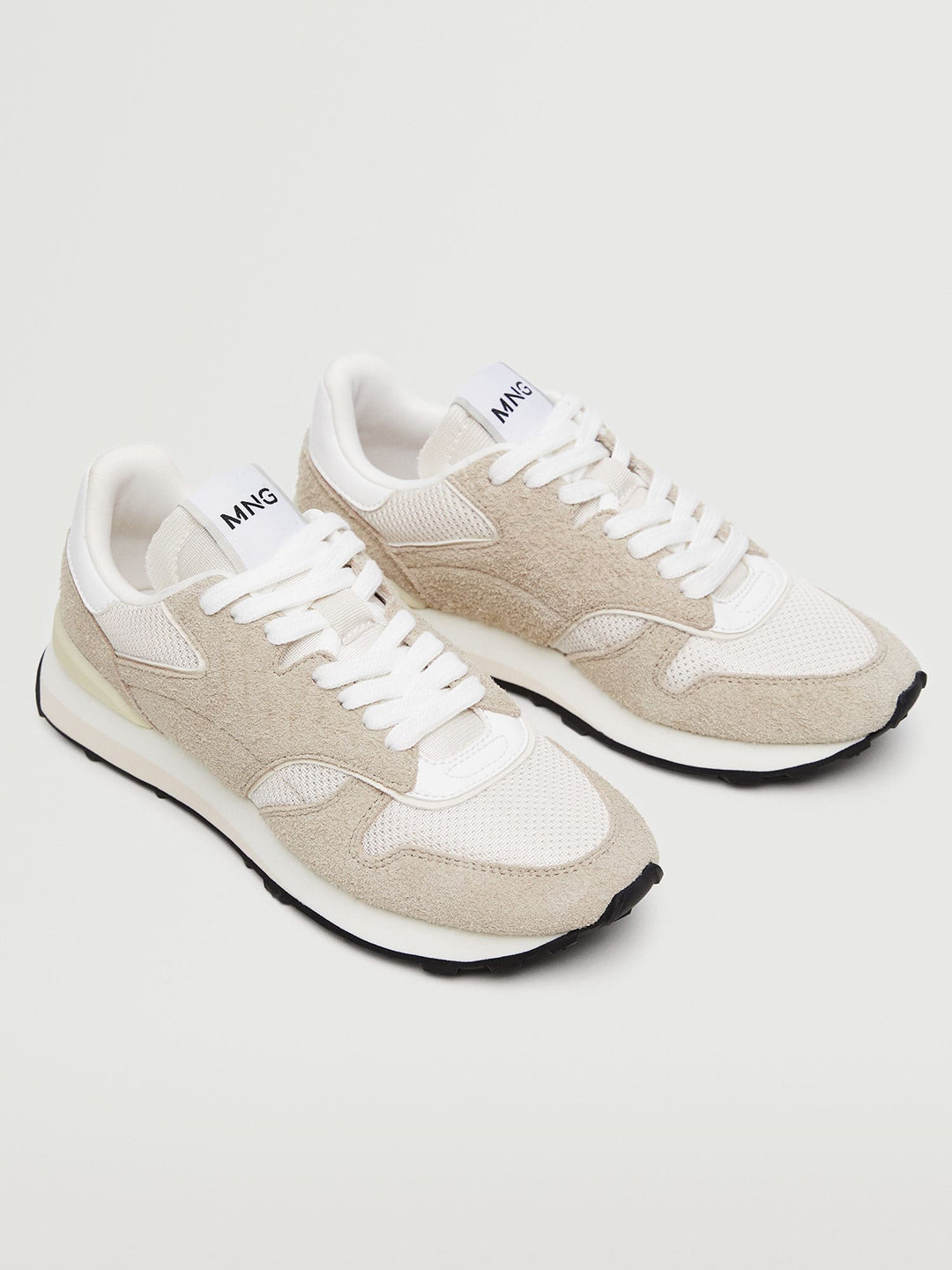 Buy MANGO Women White & Beige Colourblocked Sustainable Sneakers ...