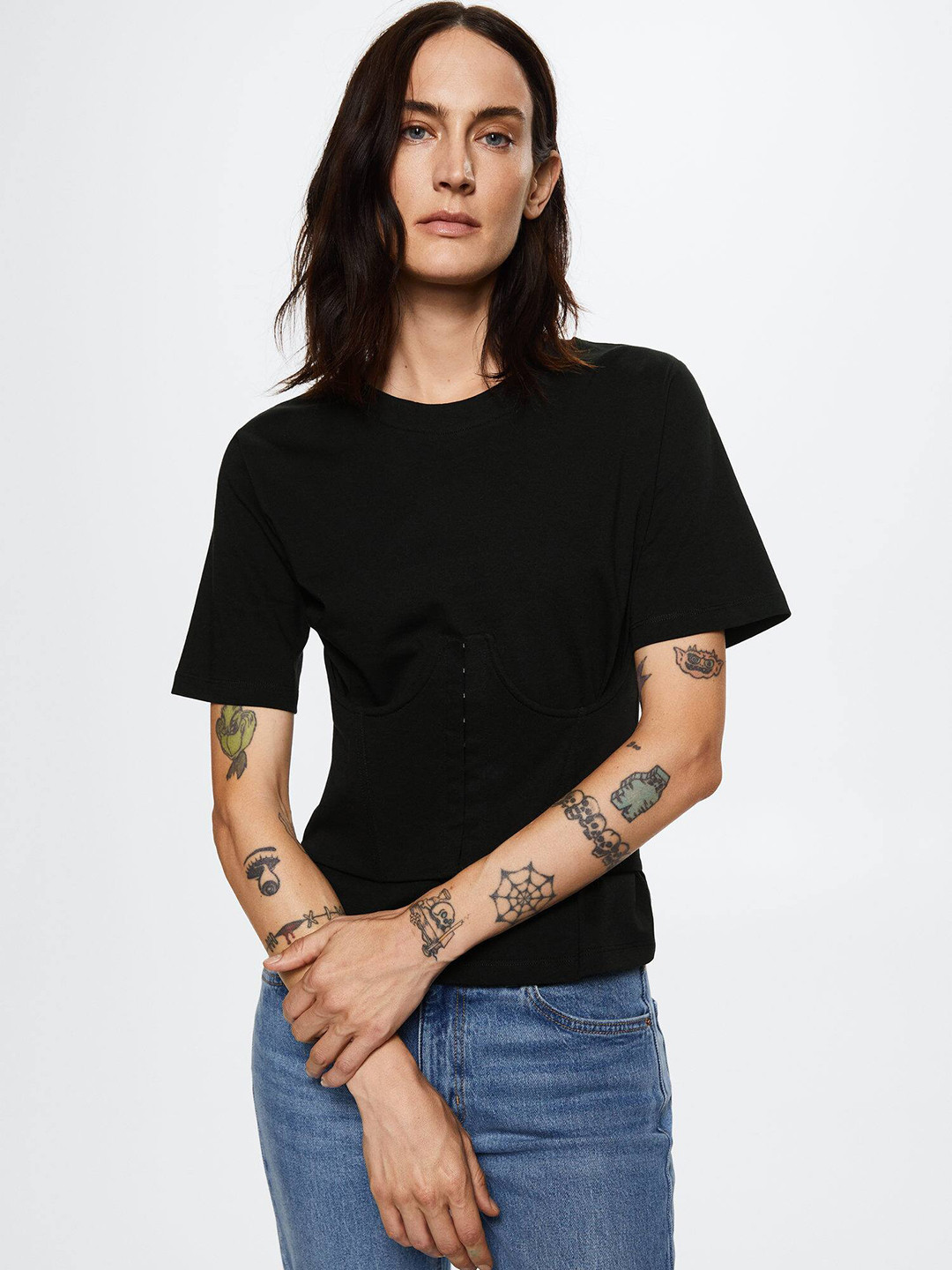 Buy MANGO Women Black Corset Style Cotton Top - Tops for Women 19813628 ...
