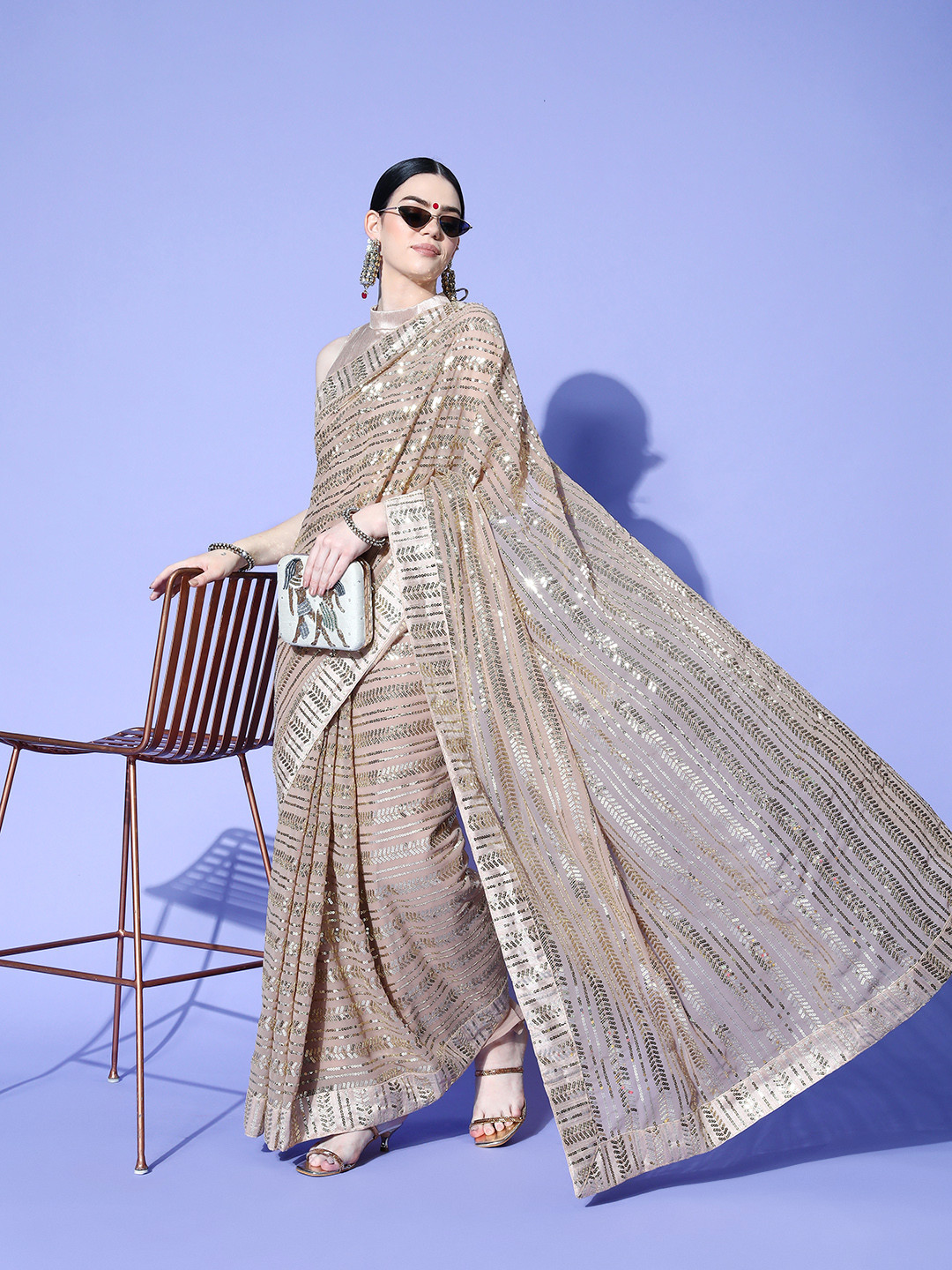 Buy Mitera Geometric Saree With Embroidered Border - Sarees for Women ...