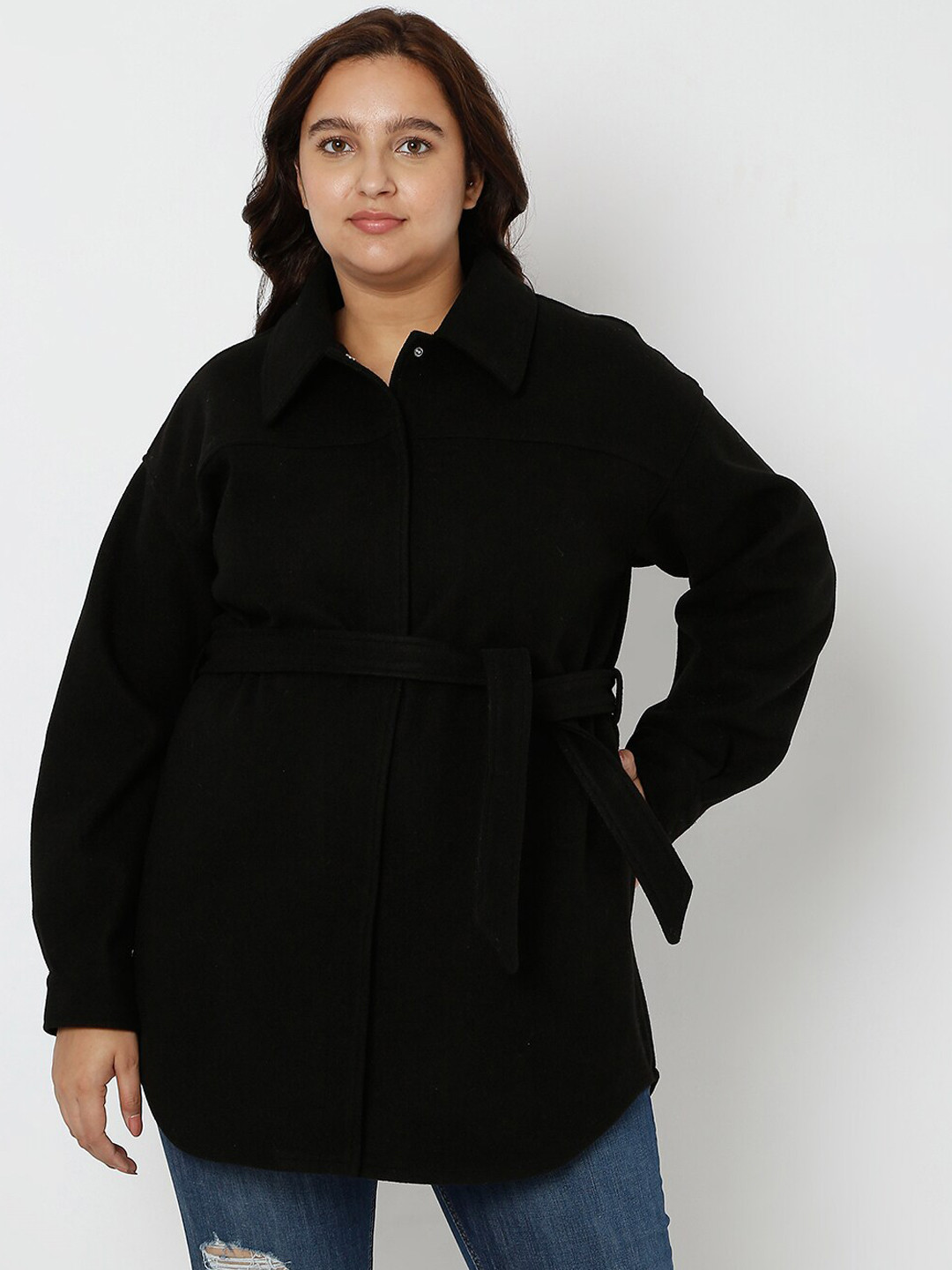 Buy VERO MODA CURVE Women Black Longline Tailored Jacket - Jackets for ...