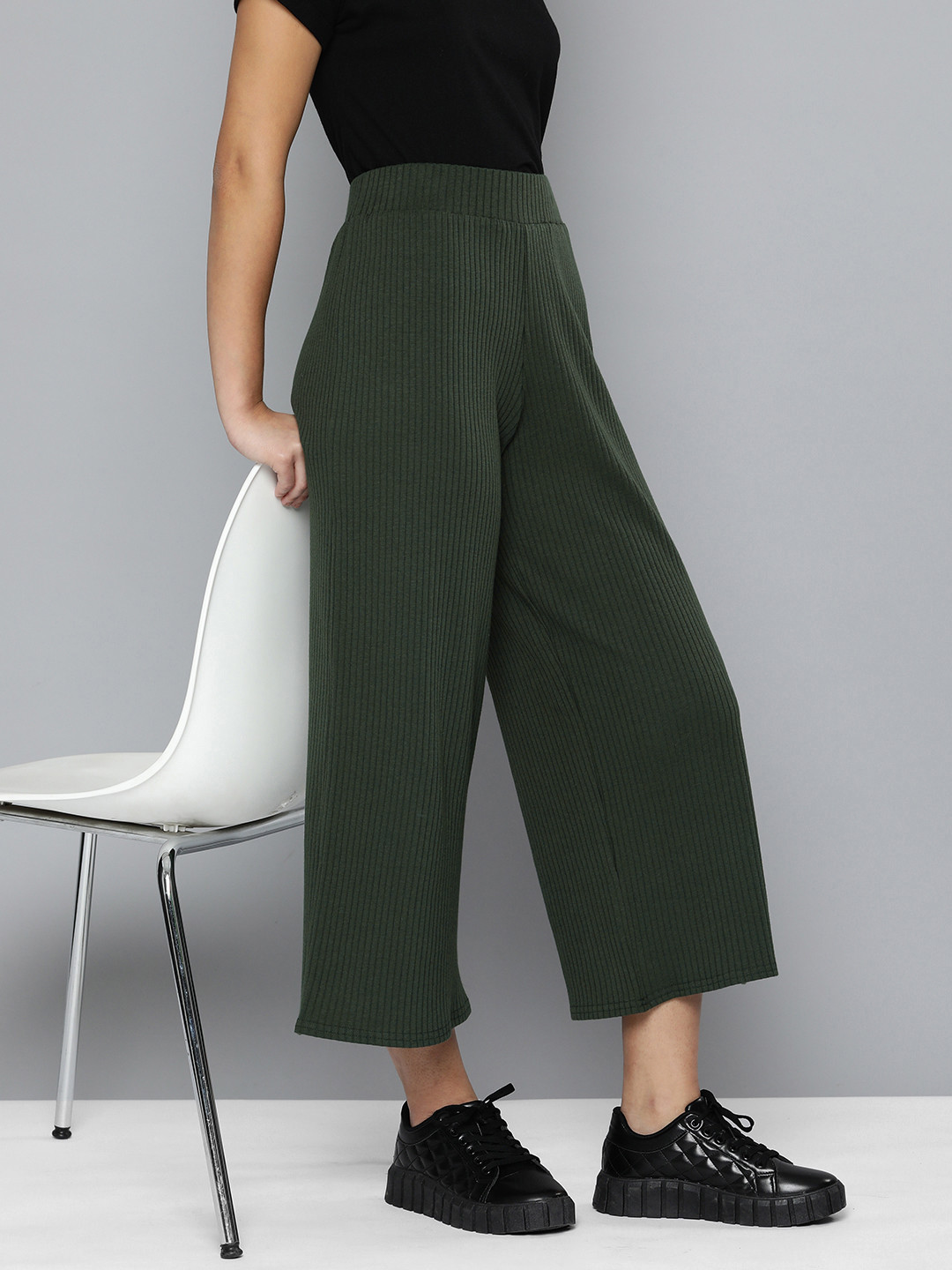 Buy Flying Machine Women Dark Green Solid Cropped Track Pants - Track ...