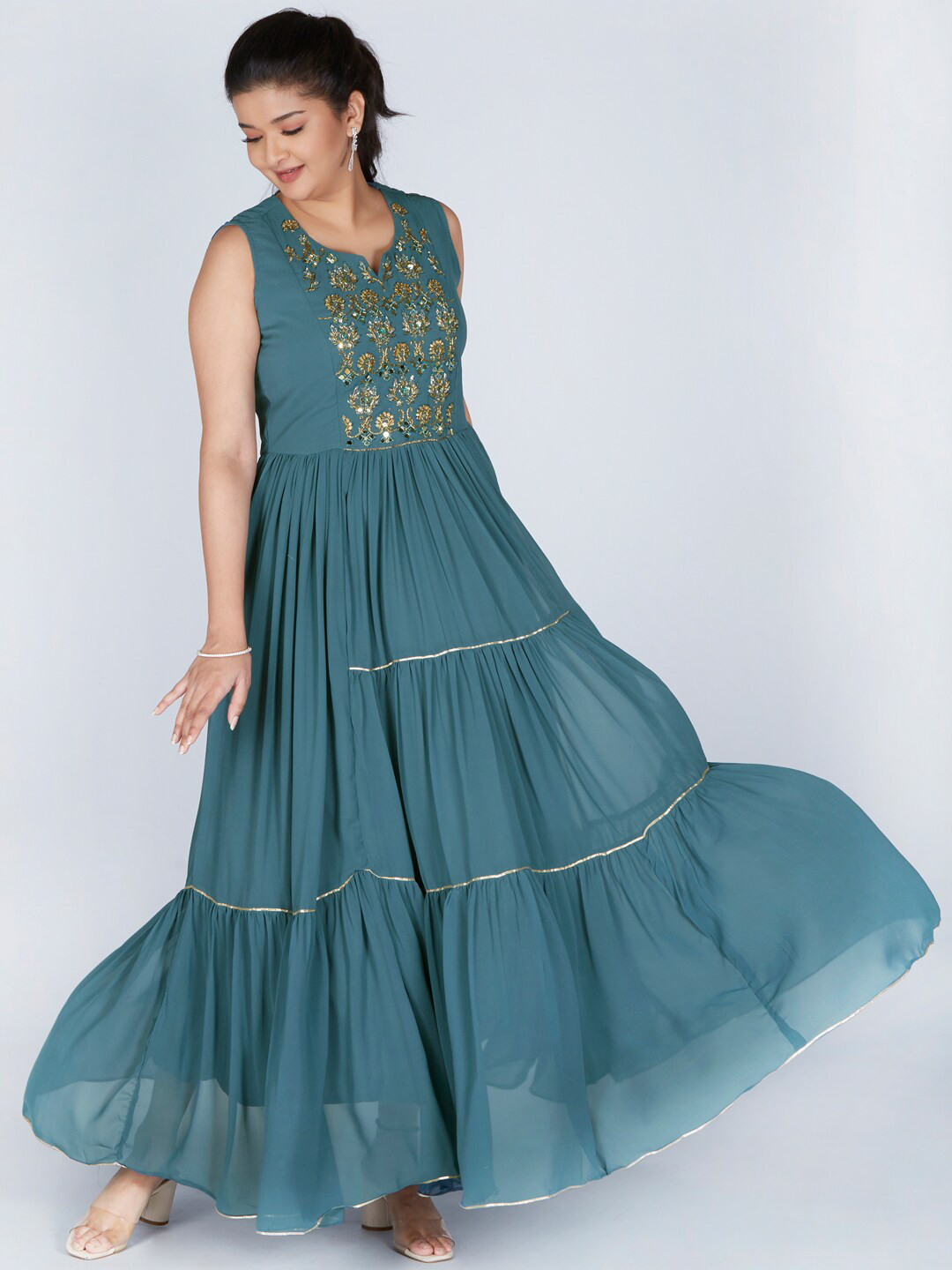 Buy Taruni Grey Floral Embroidered Maxi Dress - Dresses for Women ...