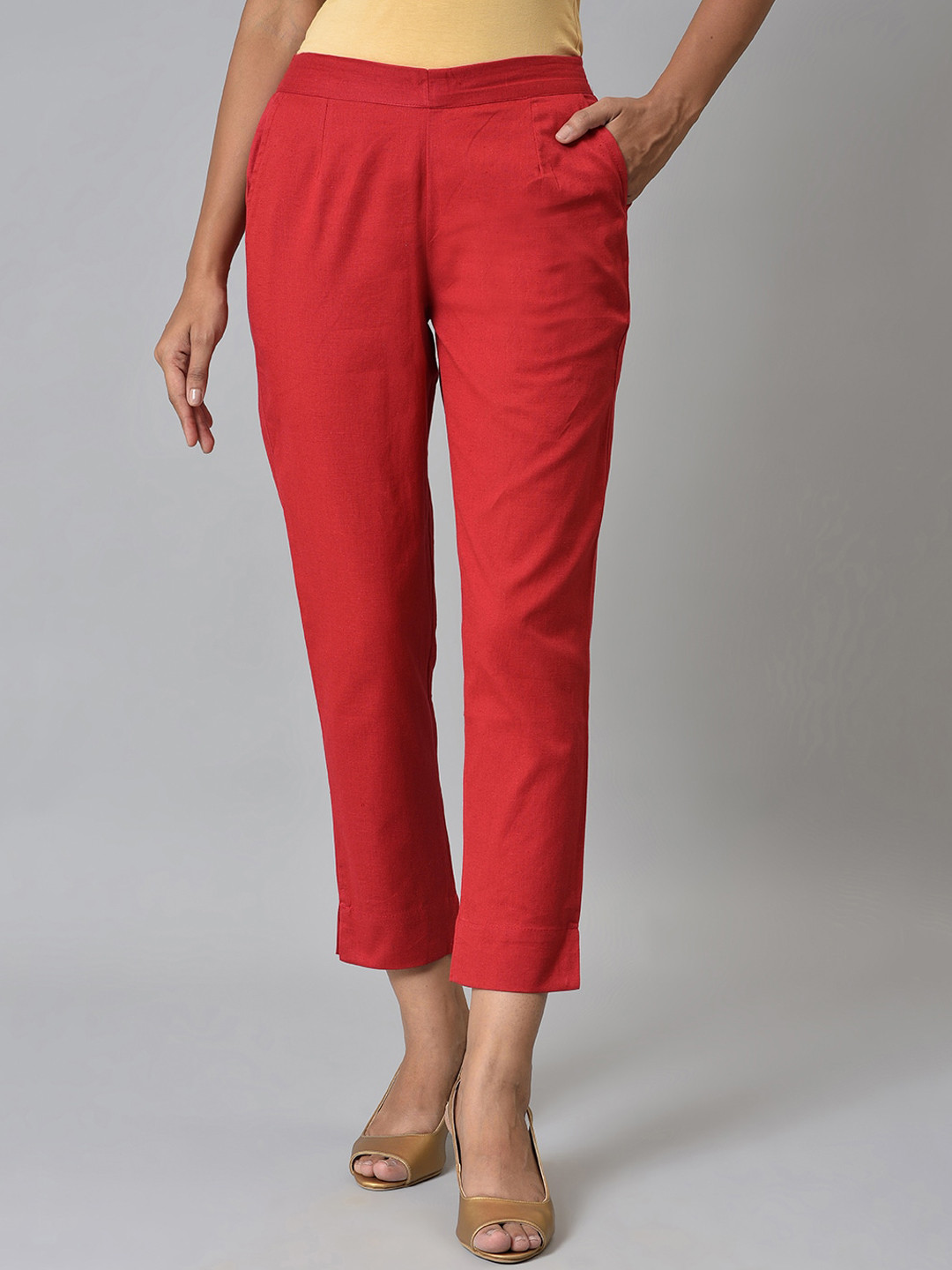 Buy AURELIA Women Red Solid Trousers - Trousers for Women 19819298 | Myntra