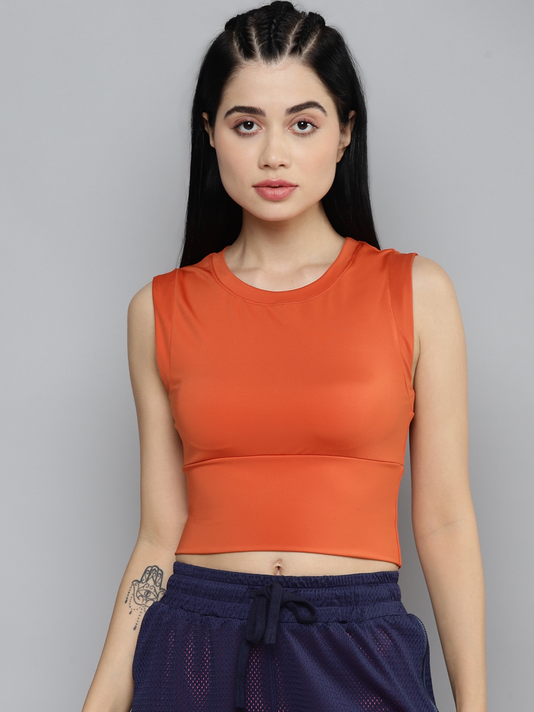 Buy Fitkin Rust Orange Solid Crop Top Tops For Women 19819468 Myntra