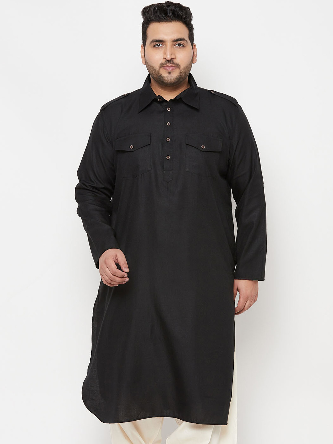 Buy VASTRAMAY Plus Size Men Black Pathani Kurta - Kurtas for Men ...