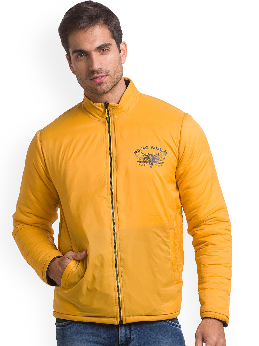 Buy Being Human Men Navy Blue Longline Padded Jacket - Jackets for Men ...