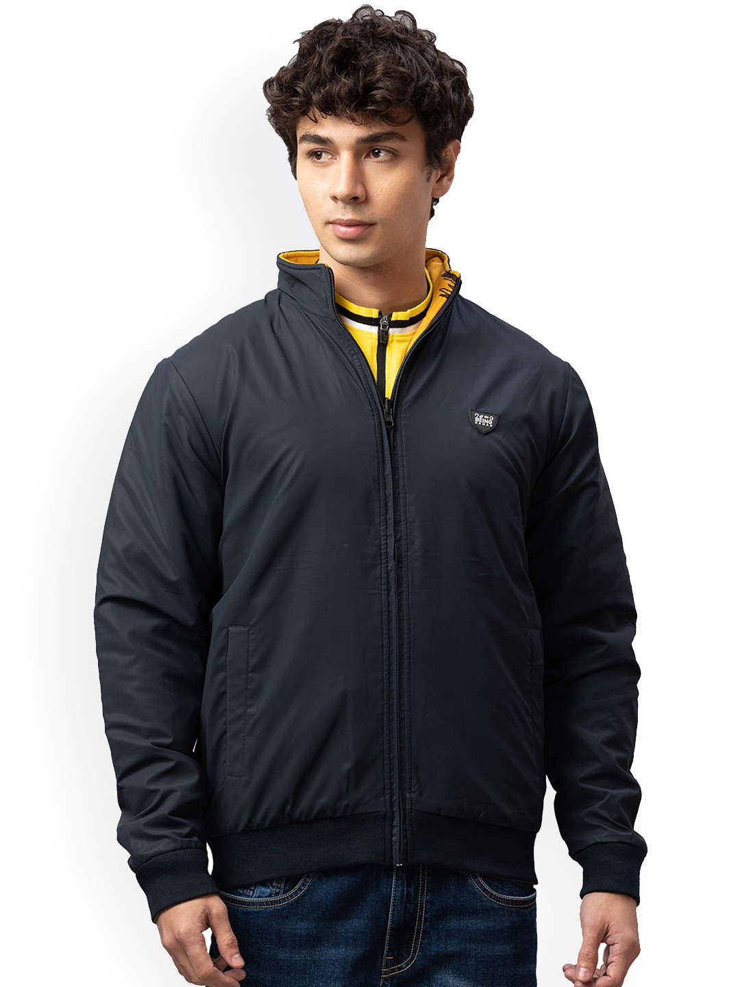 Buy Being Human Men Navy Blue Crop Bomber Jacket - Jackets for Men ...