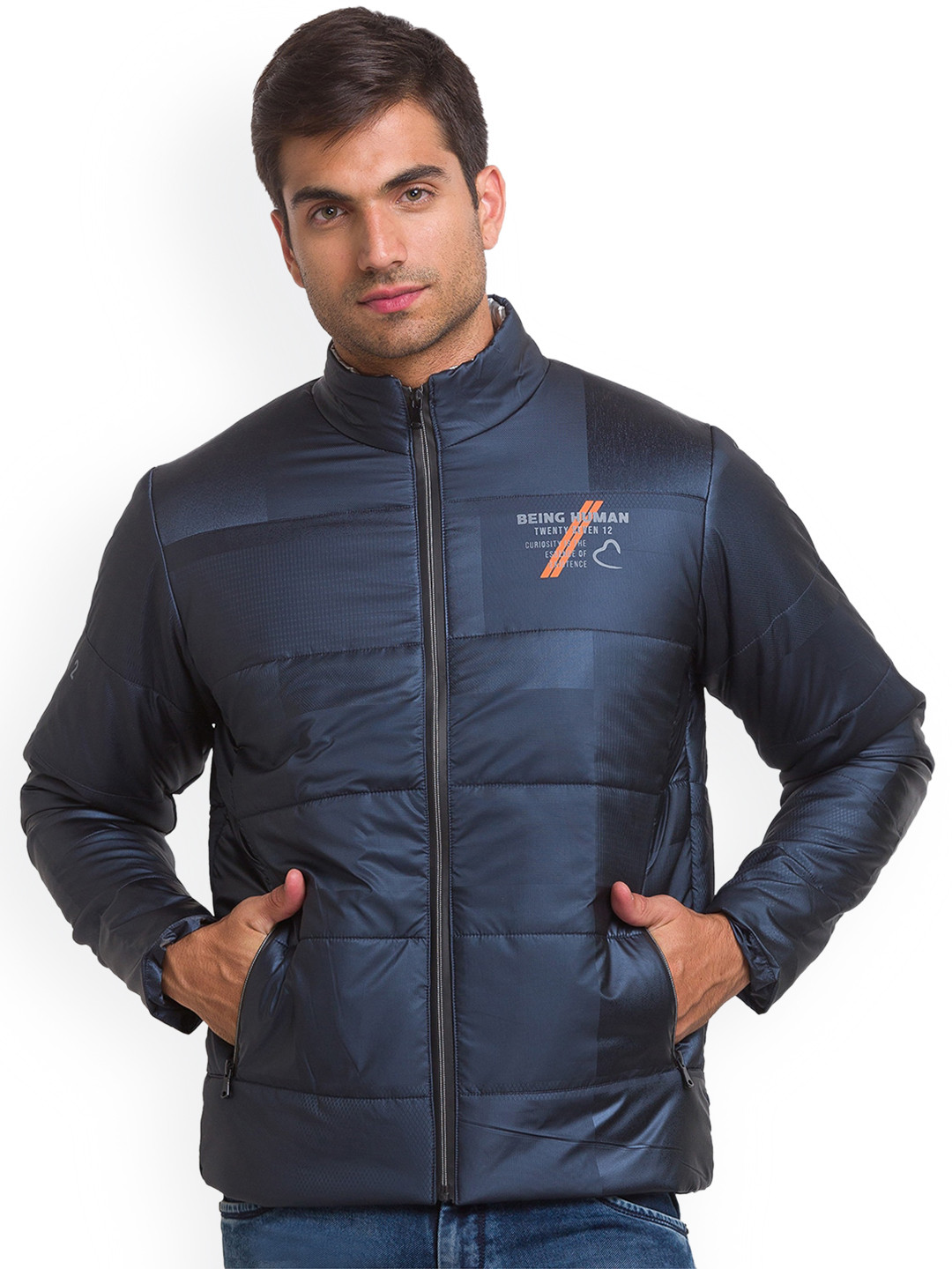 Buy Being Human Men Navy Blue Solid Padded Jacket - Jackets for Men ...