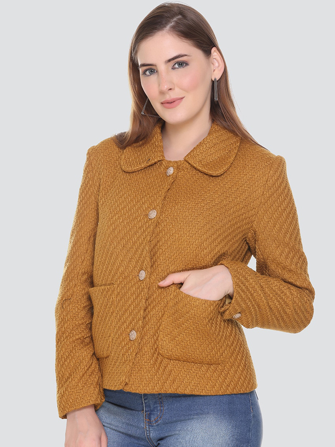 Buy HONNETE Women Mustard Yellow Acrylic Winter Coats - Coats for Women ...