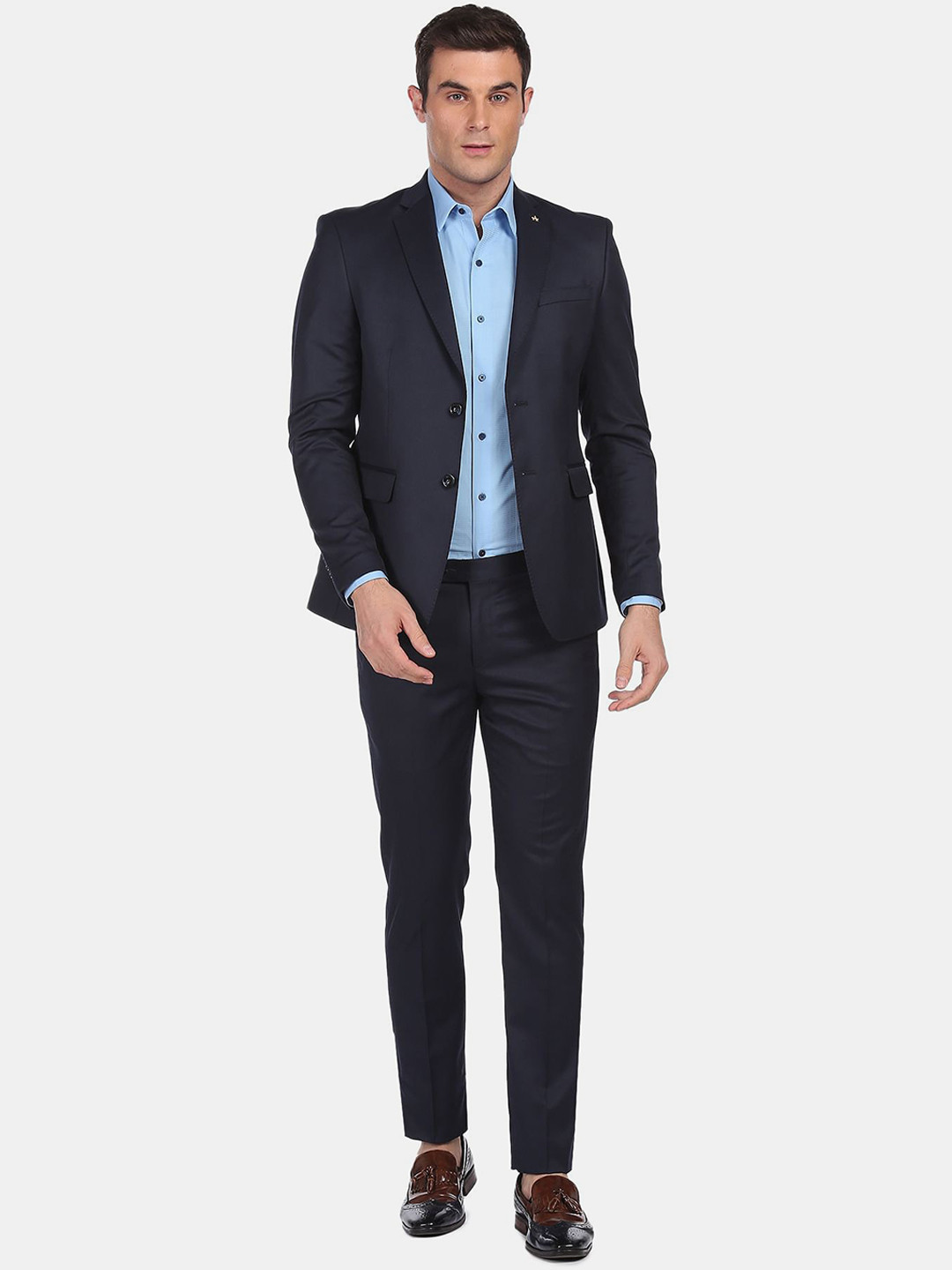 Buy Arrow Men Navy Tailored Regular Fit Solid Two Piece Suit - Suits ...