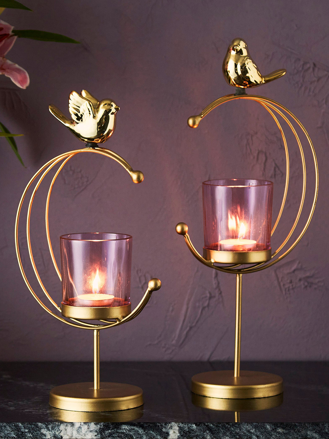 Buy Home Centre Set Of 2 Gold Toned Bird Votive Candle Holders With ...