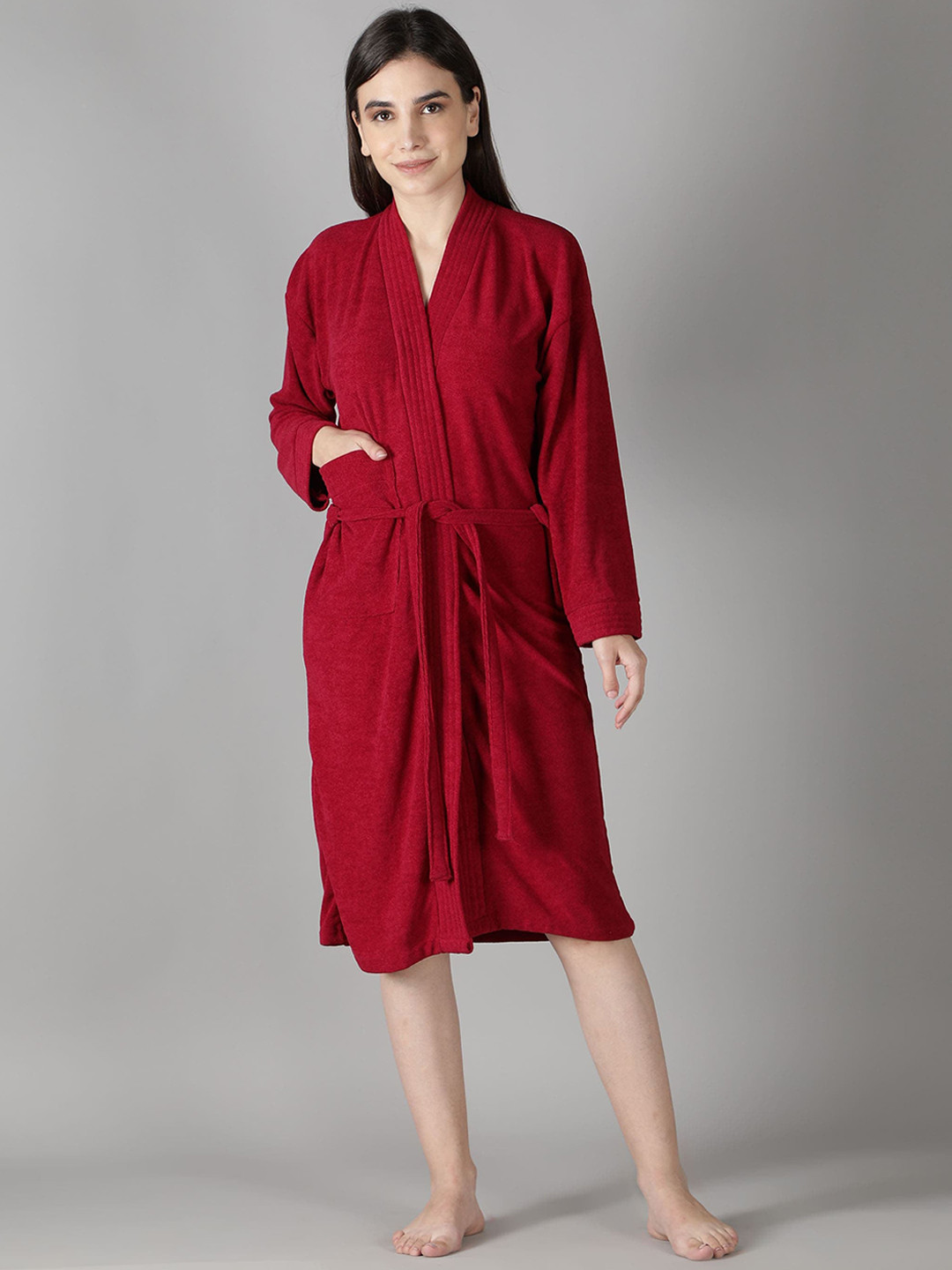 Buy HotGown Women Maroon Solid Bath Robe - Bath Robe And Wraps for ...