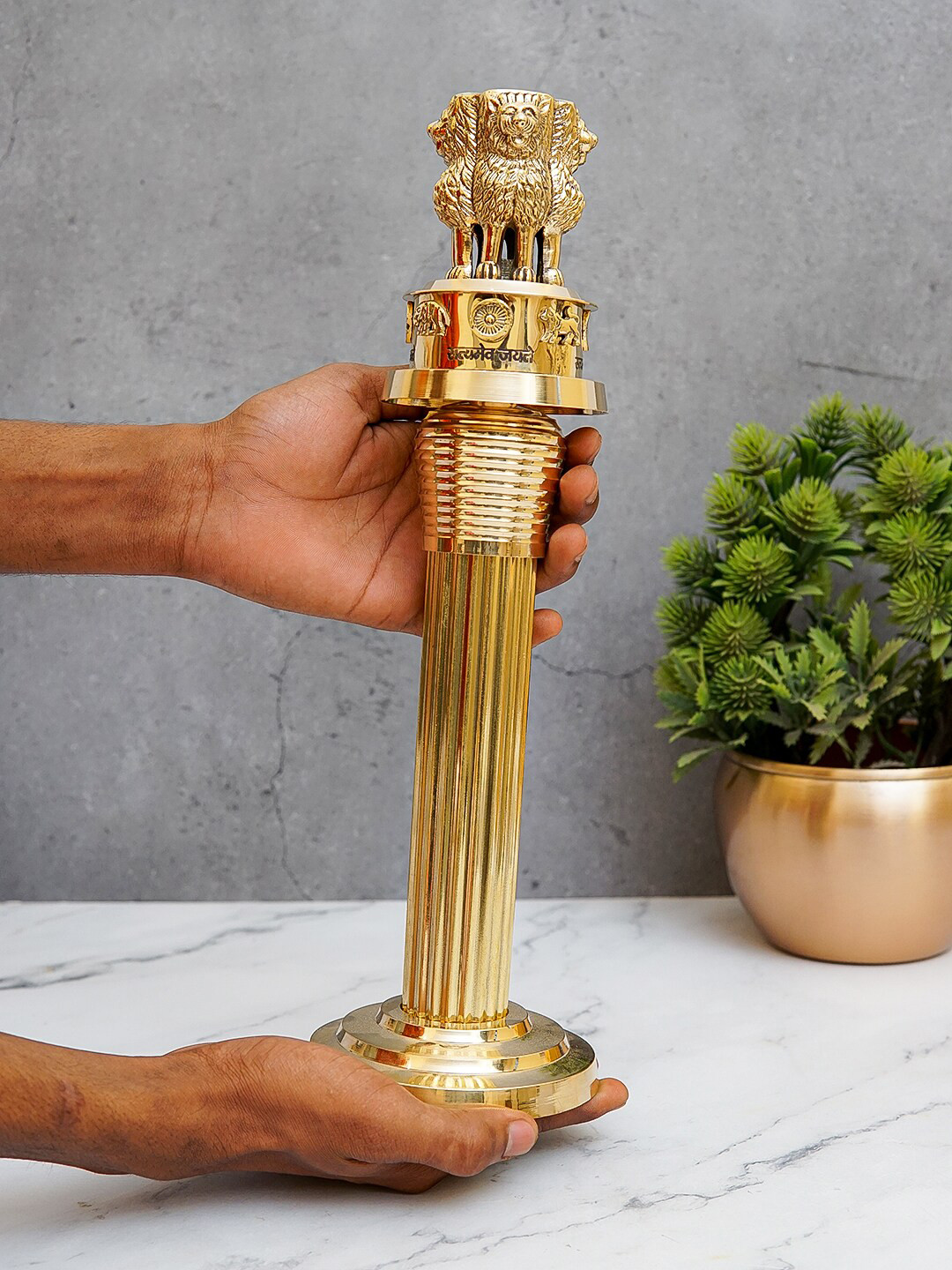 Buy StatueStudio Gold Toned Brass Ashok Stambh Showpieces - Showpieces ...