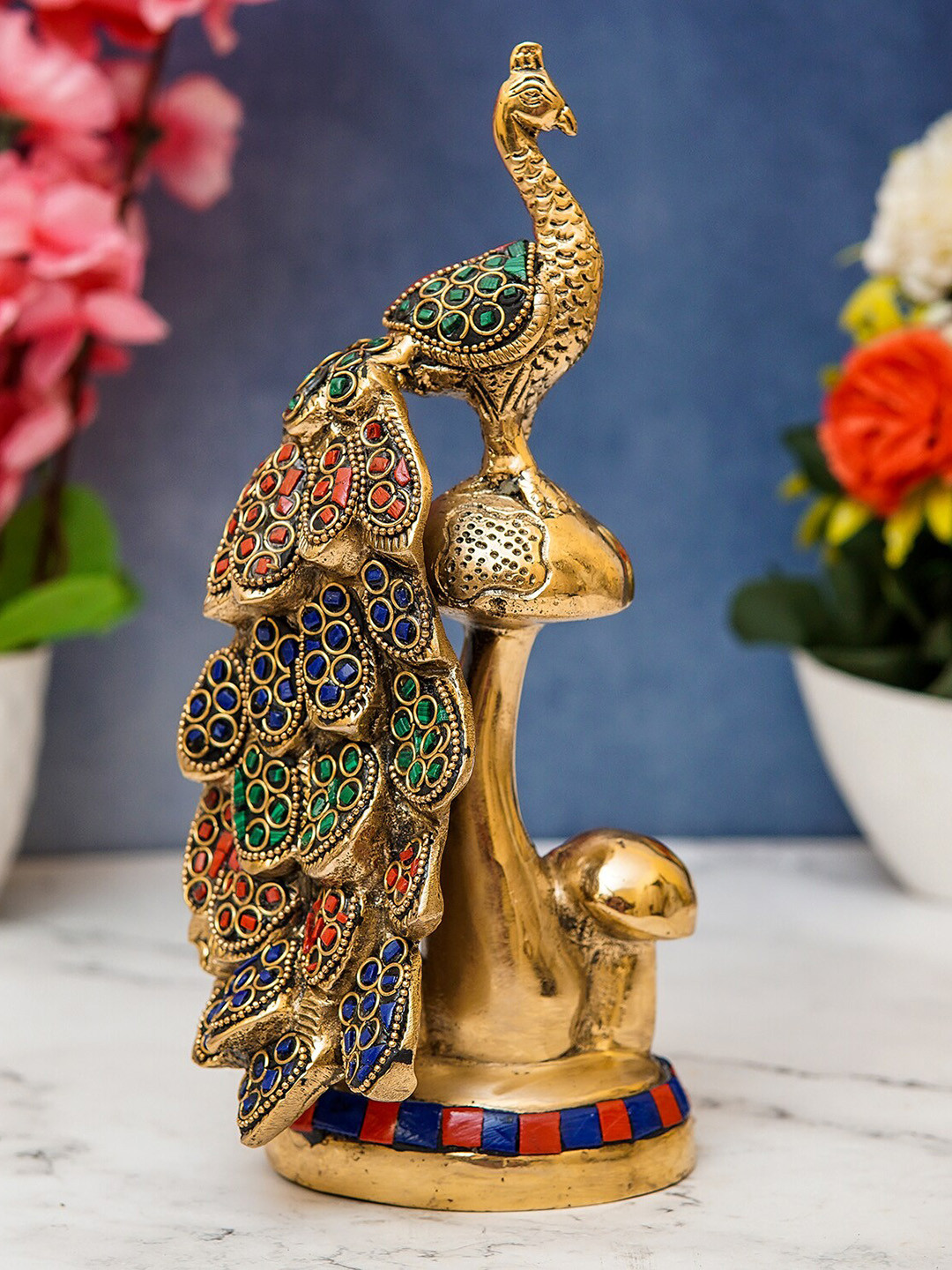 Buy StatueStudio Gold Toned Peacock Showpiece - Showpieces for Unisex ...