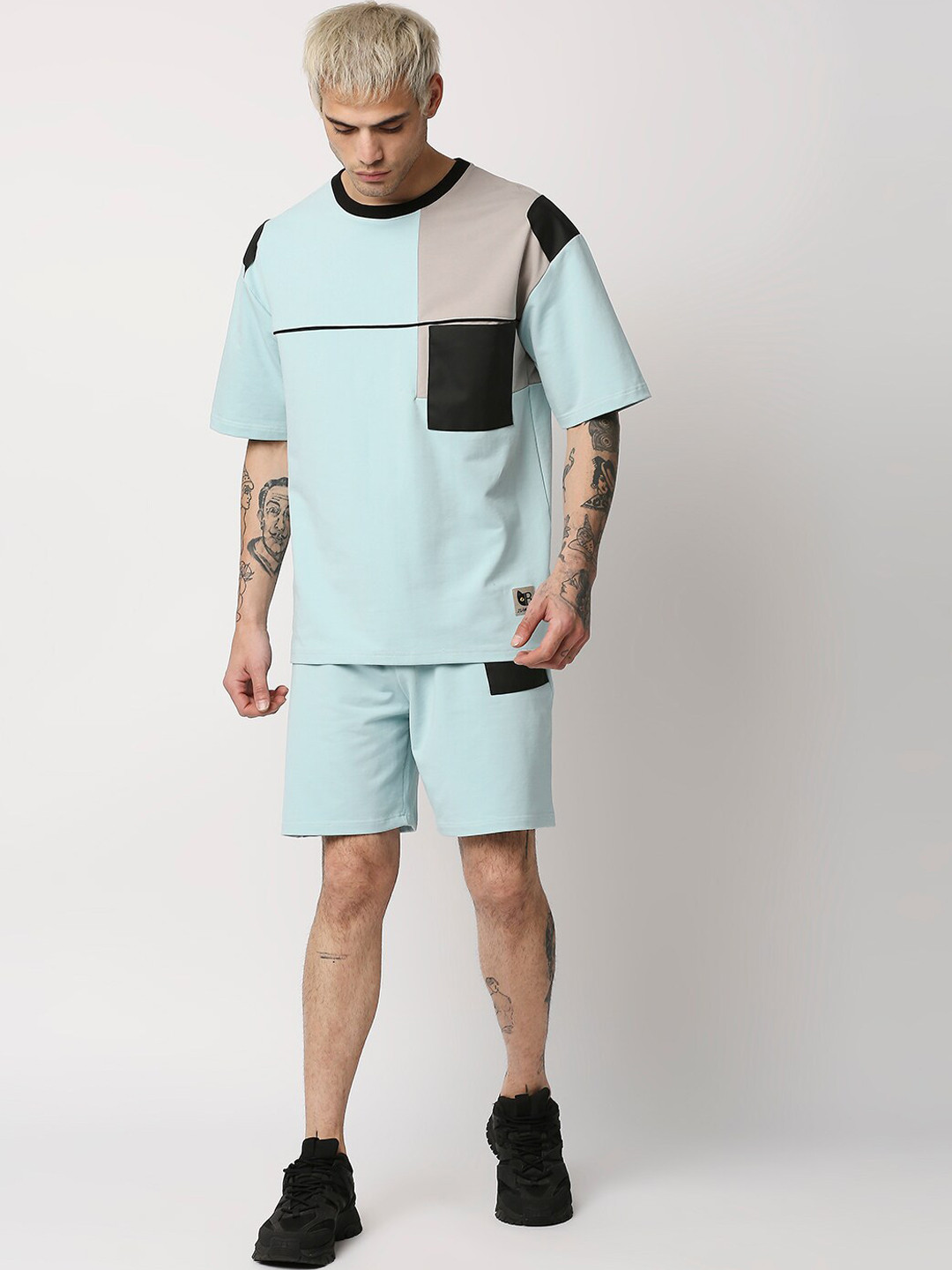 Buy Blamblack Men Blue Colourblocked Co Ords Set - Co Ords for Men ...