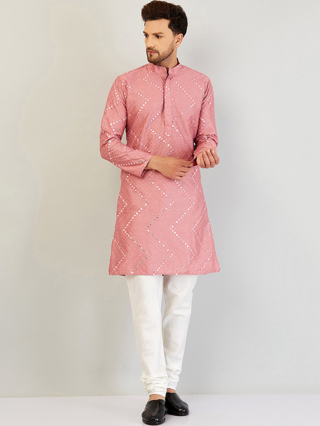 Buy Armaan Ethnic Men Embroidered Angrakha Mirror Work Dupion Silk ...