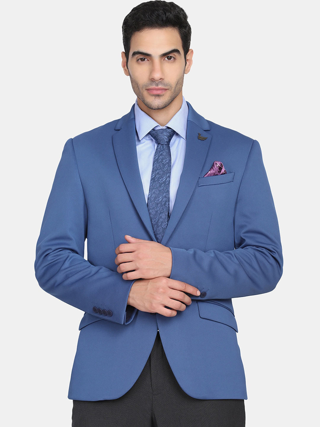 Buy Blackberrys Men Blue Solid Ultra Slim Fit Single Breasted Formal ...