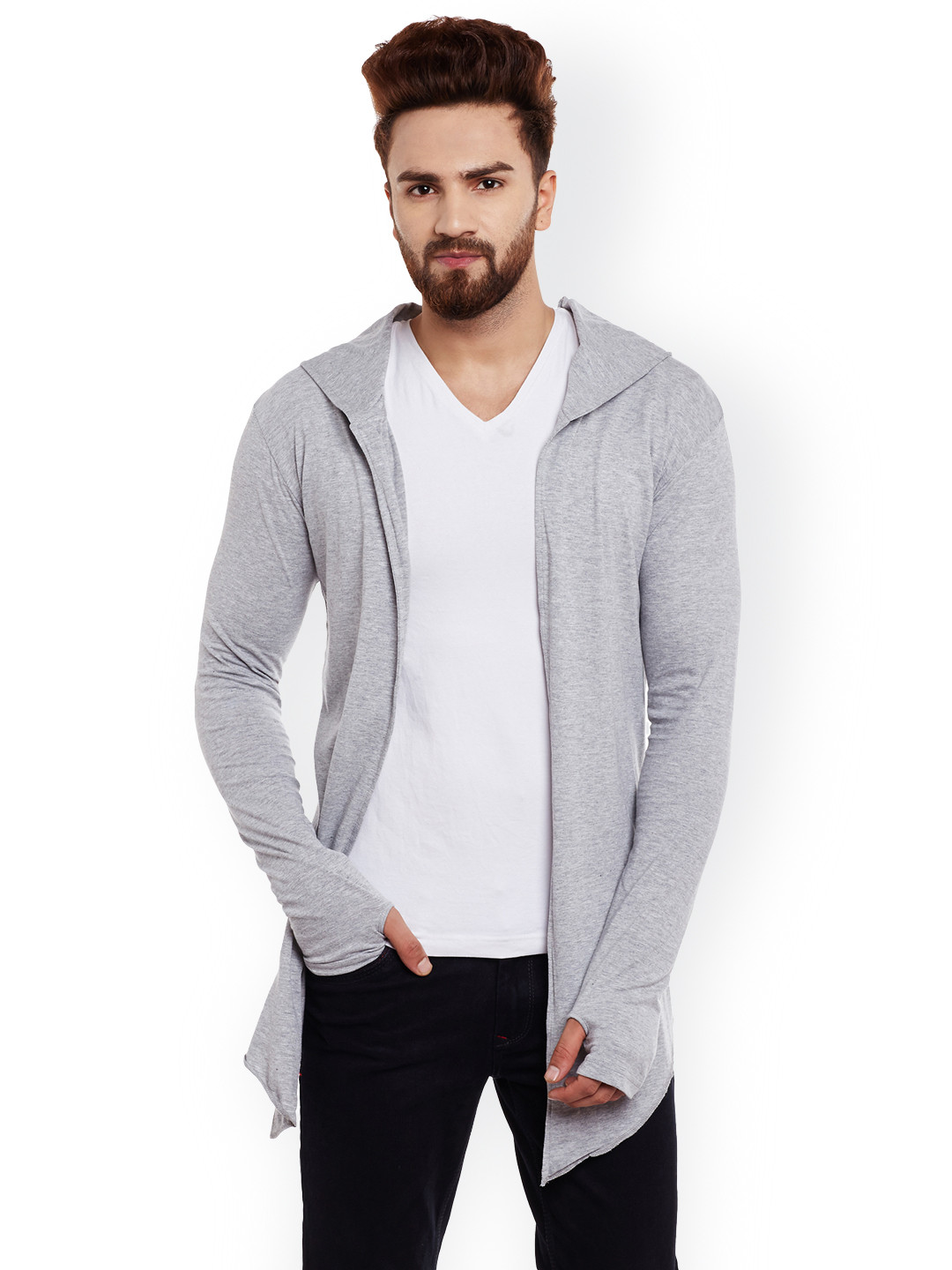 Buy CHILL WINSTON Men Charcoal Solid Open Front Hooded Jacket - Jackets ...