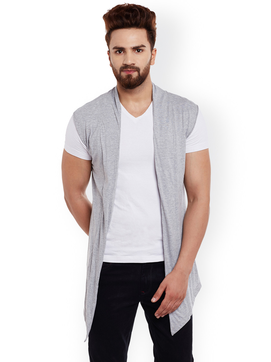Buy CHILL WINSTON Men Grey Solid Open Front Sleeveless Jacket - Jackets ...