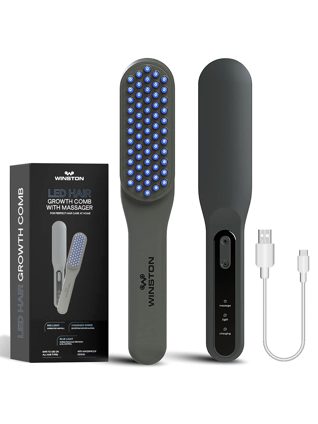 Buy WINSTON LED Hair Growth Therapy Comb With Vibration Mode & Red And ...