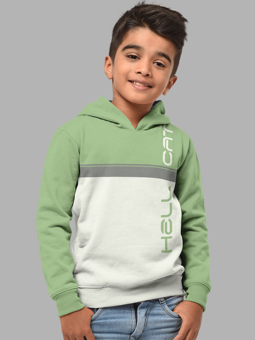 Buy HELLCAT Boys Green Colourblocked Hooded Sweatshirt - Sweatshirts ...