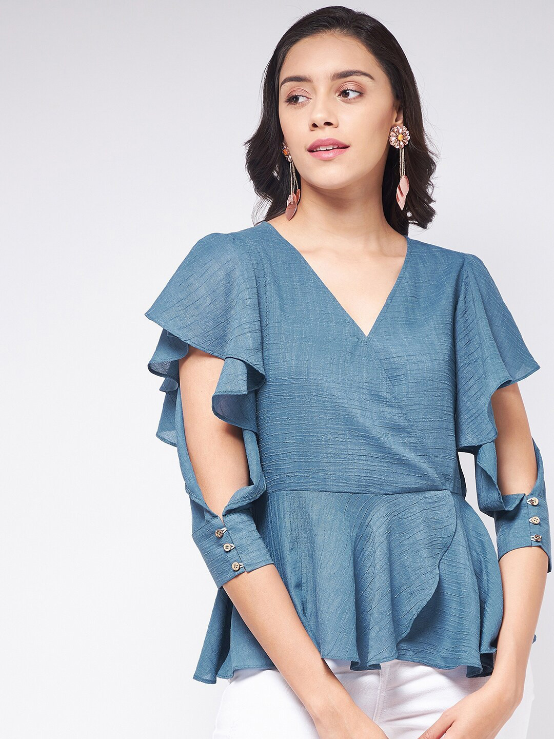 Buy Zima Leto Teal Crepe Peplum Top - Tops for Women 19835820 | Myntra