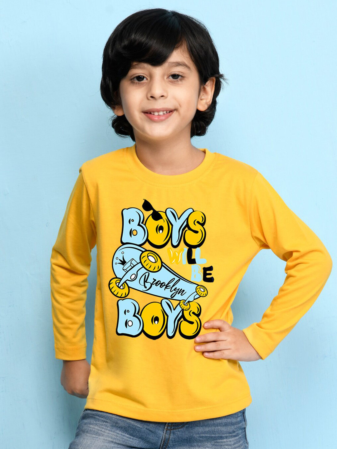 Buy NUSYL Boys Yellow Printed Cotton T Shirt - Tshirts for Boys ...