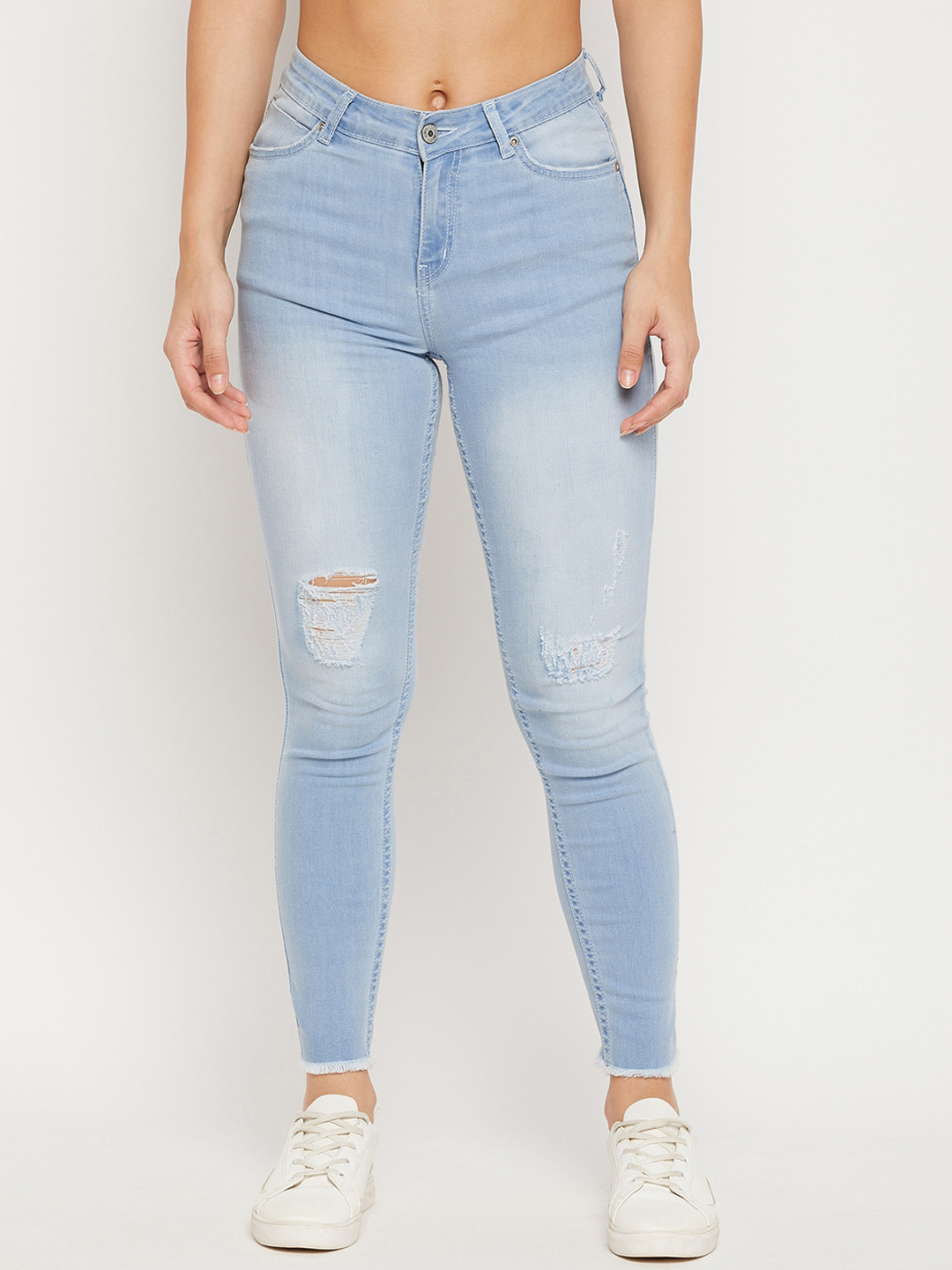 Buy Madame Women Blue High Rise Mildly Distressed Light Fade Jeans ...