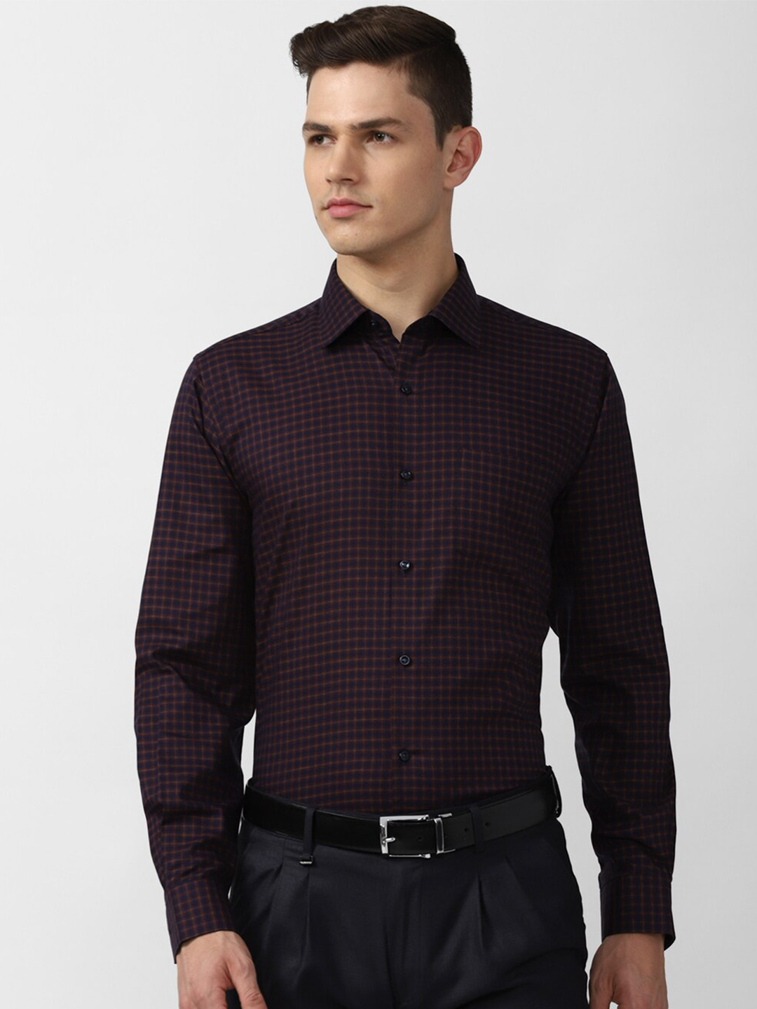 Buy Van Heusen Men Purple Checked Regular Fit Cotton Formal Shirt ...