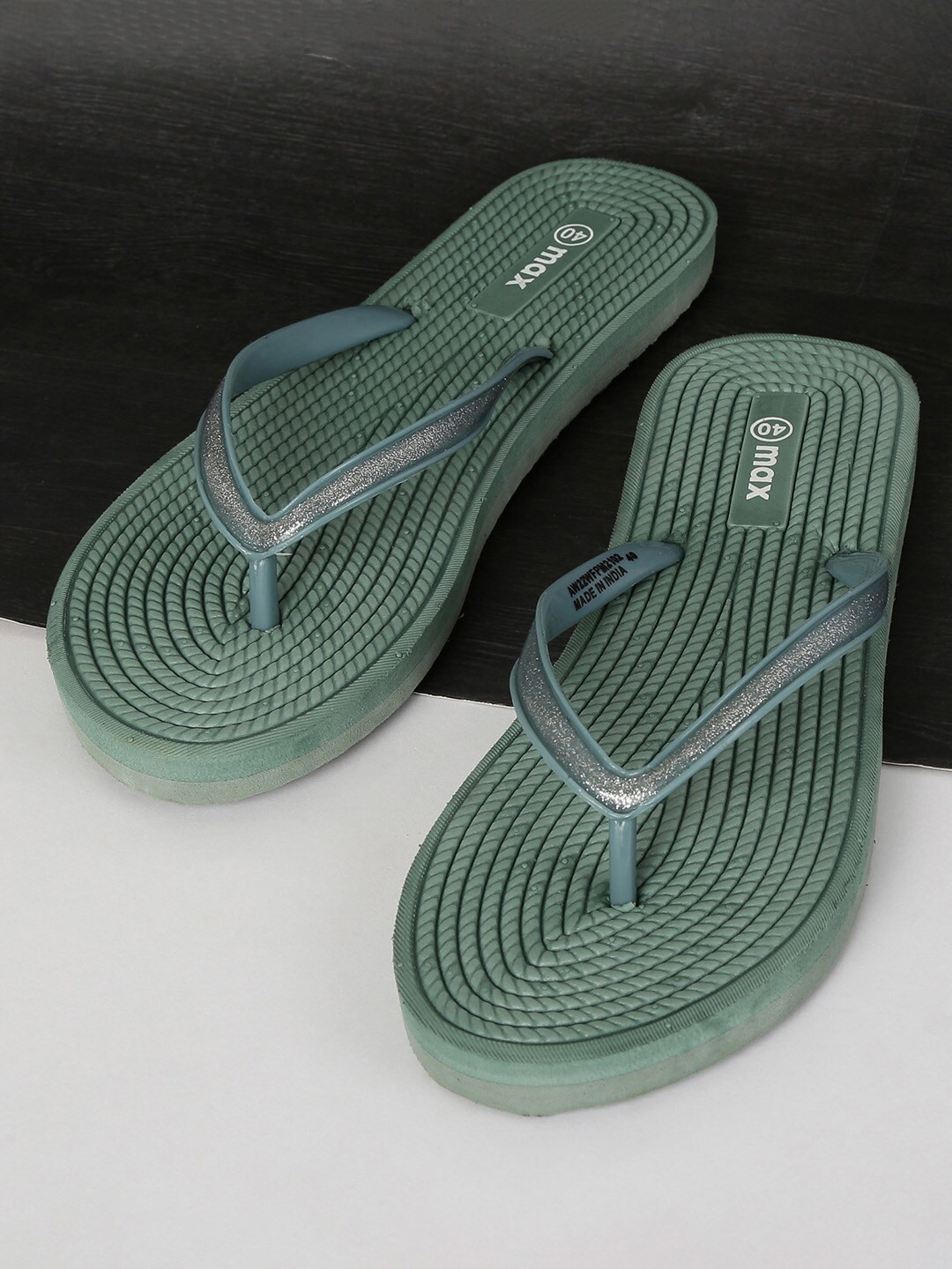 Buy Max Women Green Self Design Slip On Flip Flops - Flip Flops for ...