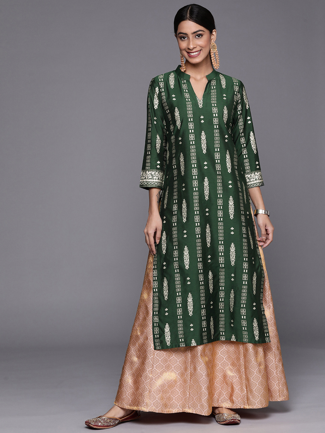 Buy Libas Women Green Ethnic Motifs Printed Kurta - Kurtas for Women ...