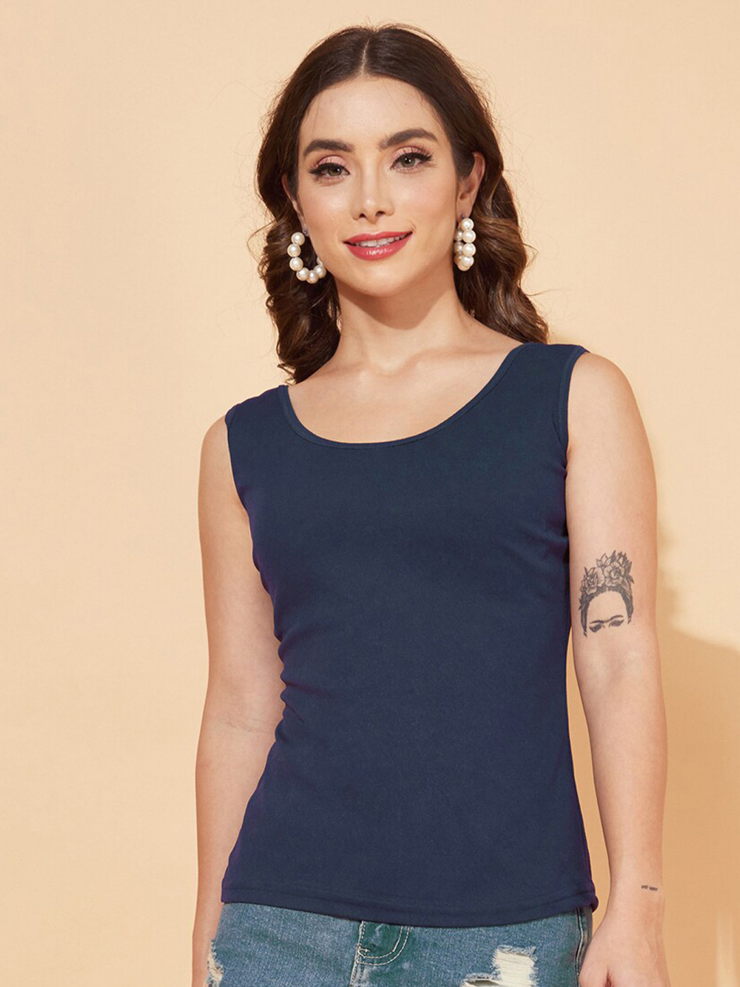 Buy Selvia Women Blue Solid Scuba Sleeveless Tank Top - Tops for Women ...