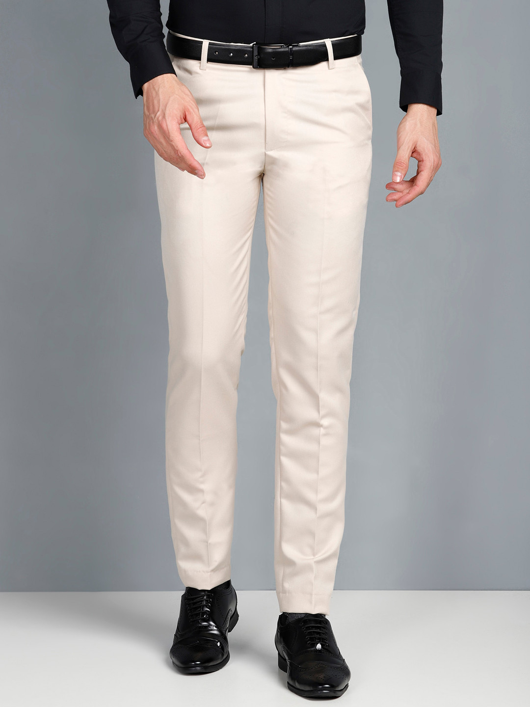 Buy Cyphus Men Cream Coloured Slim Fit Formal Trousers - Trousers for ...