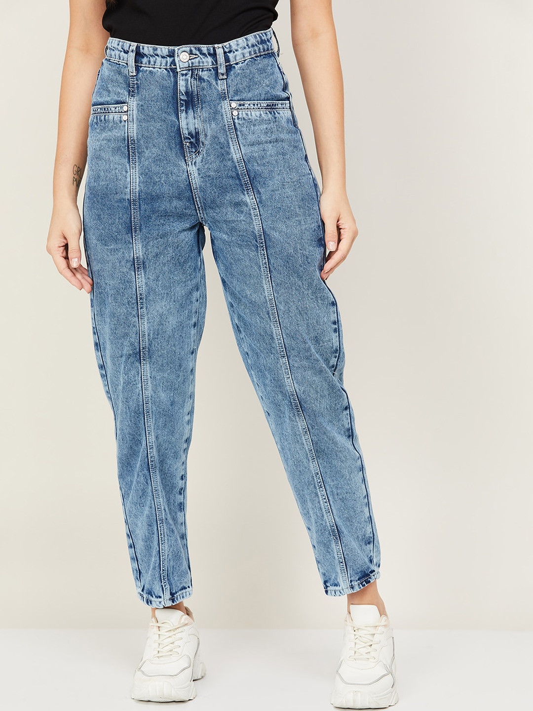 Buy Ginger By Lifestyle Women Blue Relaxed Fit High Rise Pure Cotton ...