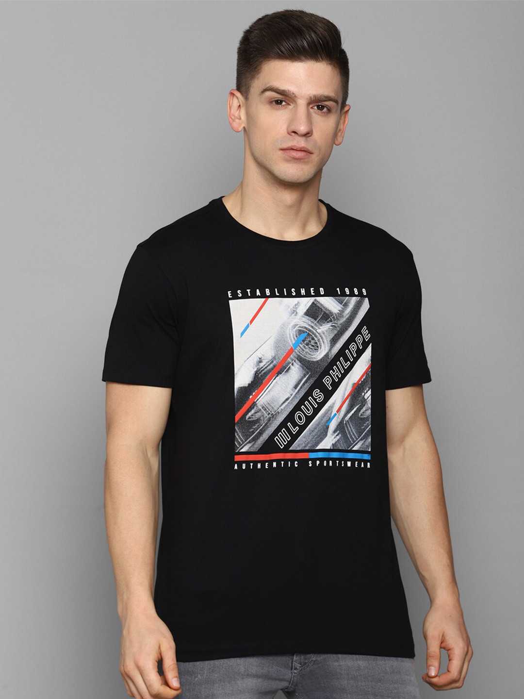 Buy Louis Philippe Sport Men Black Typography Printed Slim Fit T Shirt ...