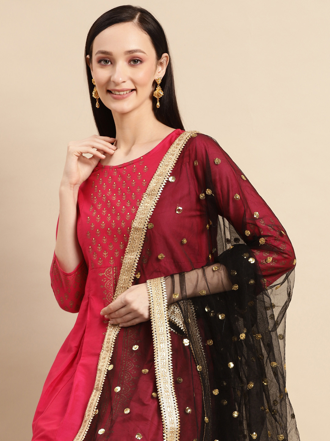 Buy Saadgi Black & Golden Meenakari Gota Patti Embellished Dupatta ...