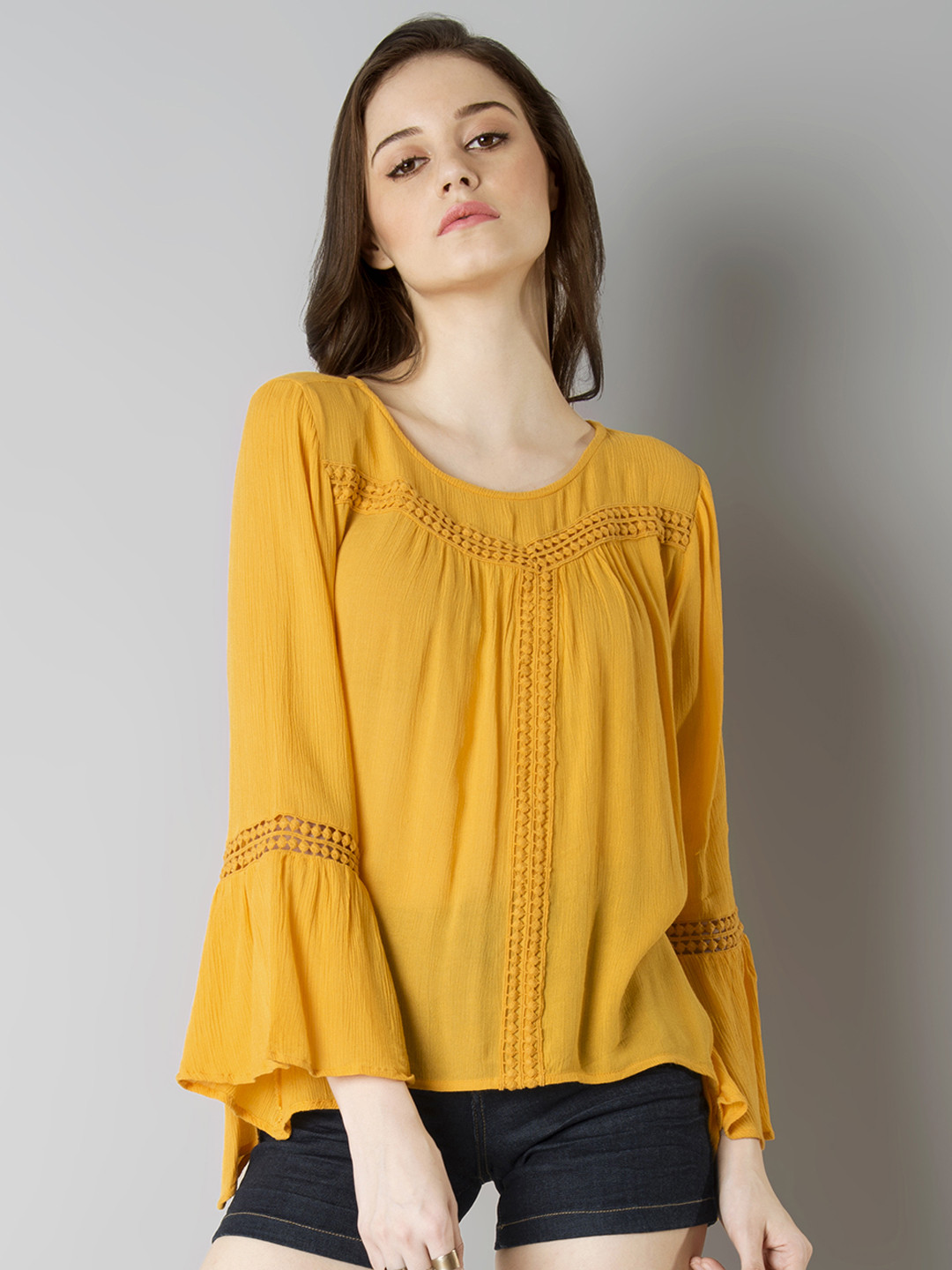 Buy FabAlley Women Mustard Yellow Solid Top - Tops for Women 1985176 ...