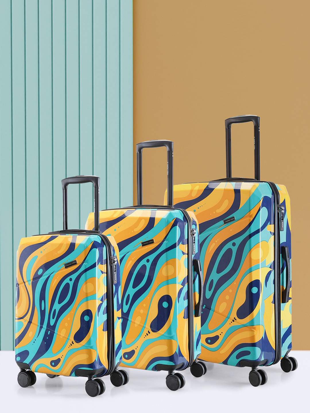 Buy Nasher Miles Manali Set Of 3 Printed Hard Sided Trolley Bags ...