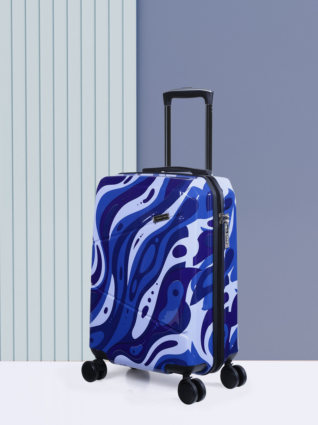Buy Nasher Miles Blue Printed Hard Sided Trolley Bags - Trolley Bag for ...