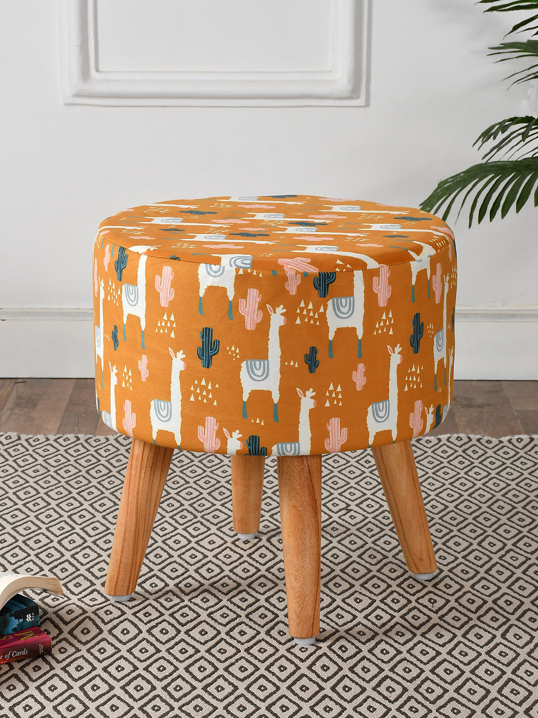 Buy RIANCE CREATIONS Brown Printed Ottoman With Wooden Legs - Ottomans ...