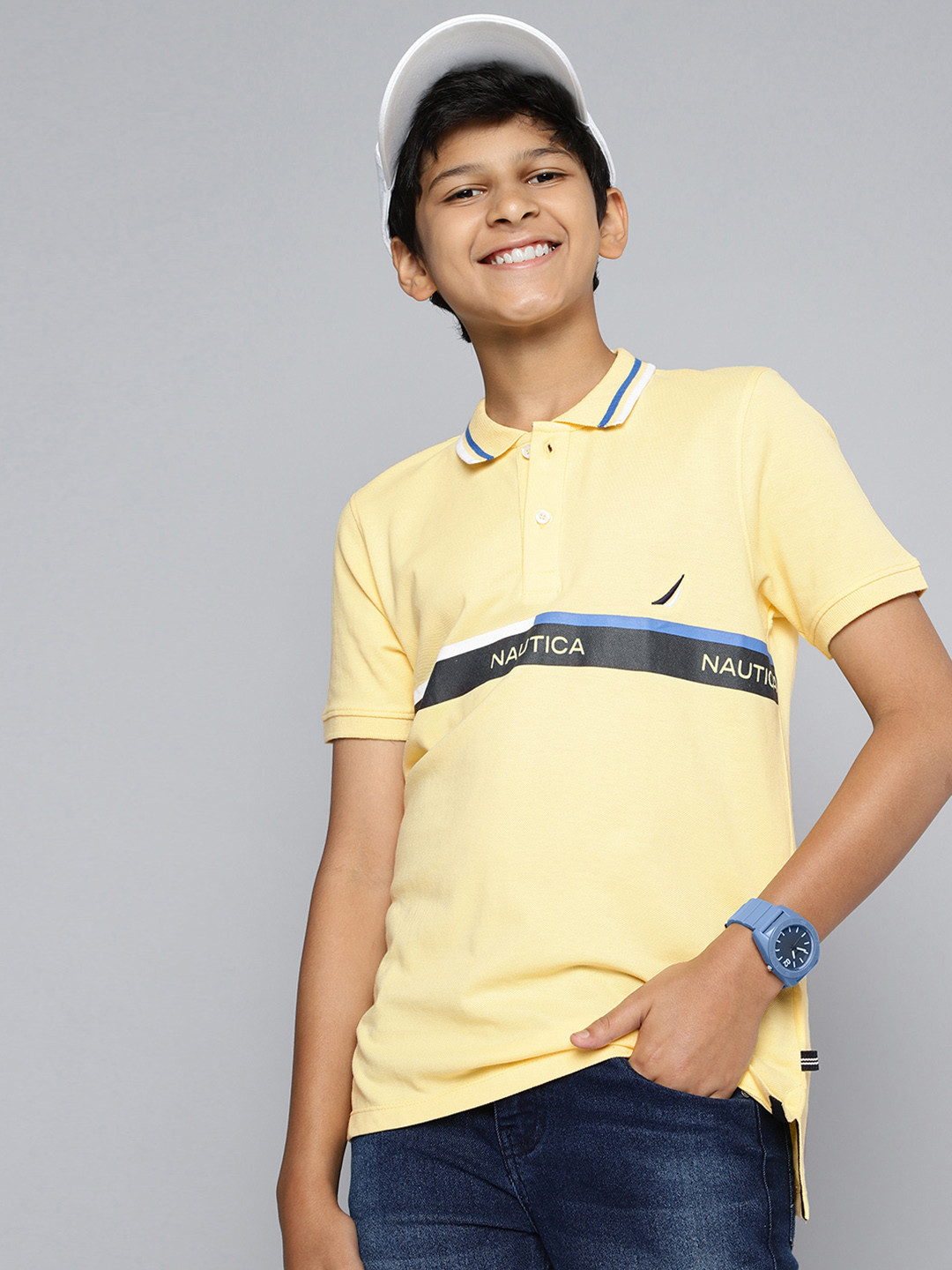 Buy Nautica Boys Pure Cotton Blue Brand Logo Printed Polo Collar T ...