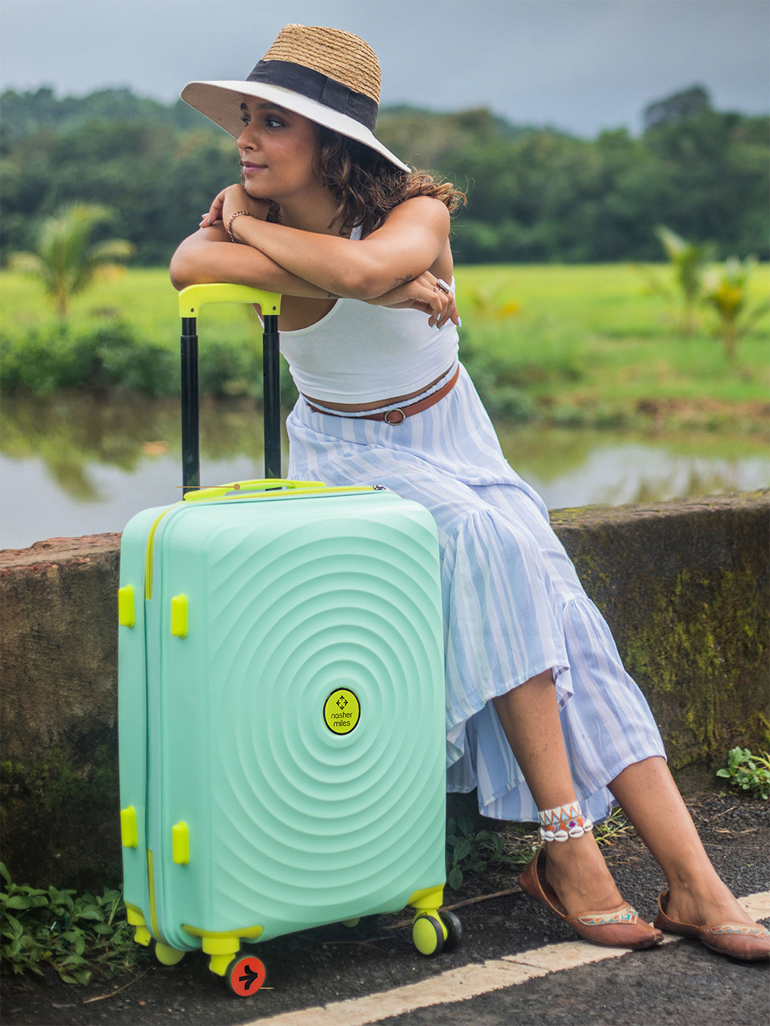 Buy Nasher Miles Goa Hard Sided Polypropylene Medium Cyan Trolley Bag ...