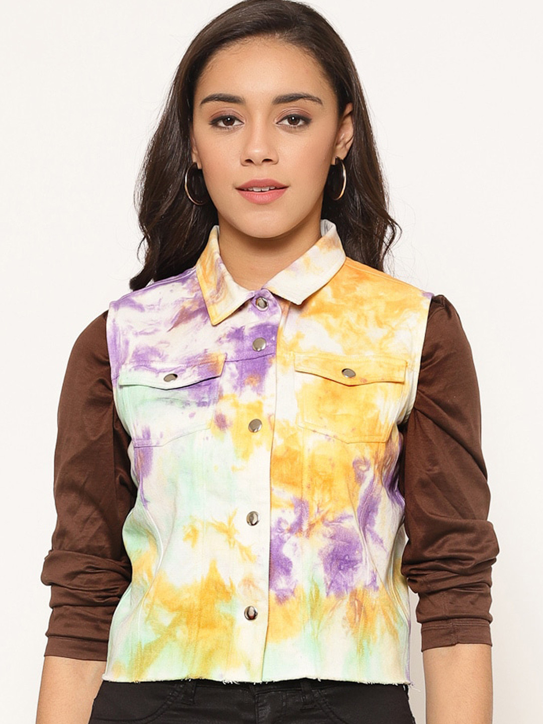 Buy HOUSE OF KKARMA Women Multicolored Tie And Dye Crop Tailored Jacket ...