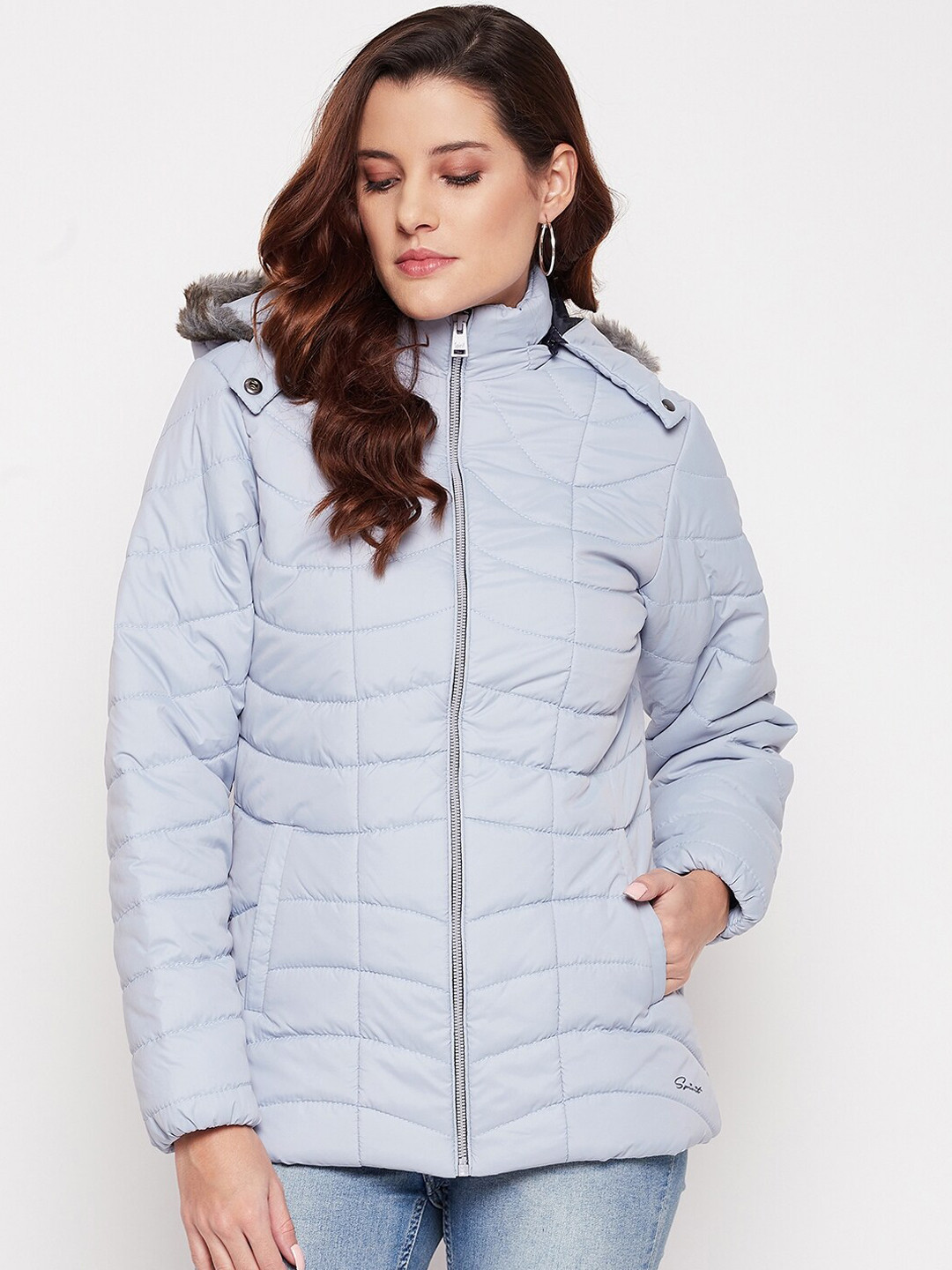 Buy Spirit Women Blue Solid Windcheater Hooded Long Sleeves Longline ...