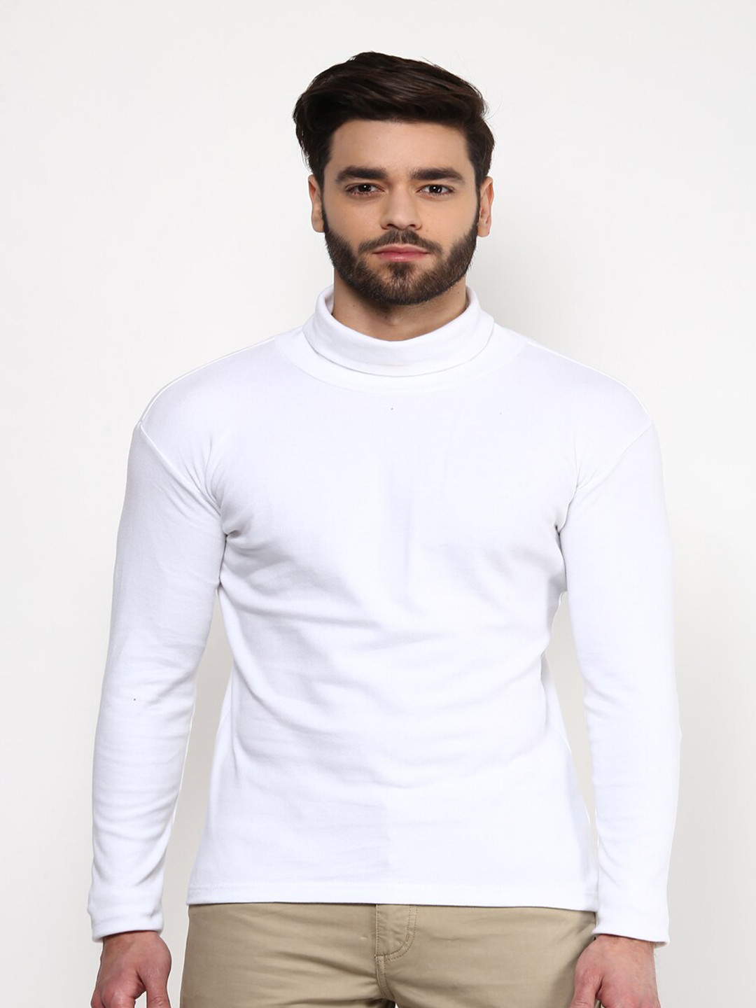 Buy Hypernation Men White Turtle Neck Slim Fit Cotton T Shirt - Tshirts ...
