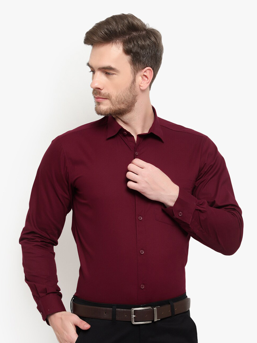 Buy D Kumar Men Maroon Solid Standard Formal Shirt - Shirts for Men ...