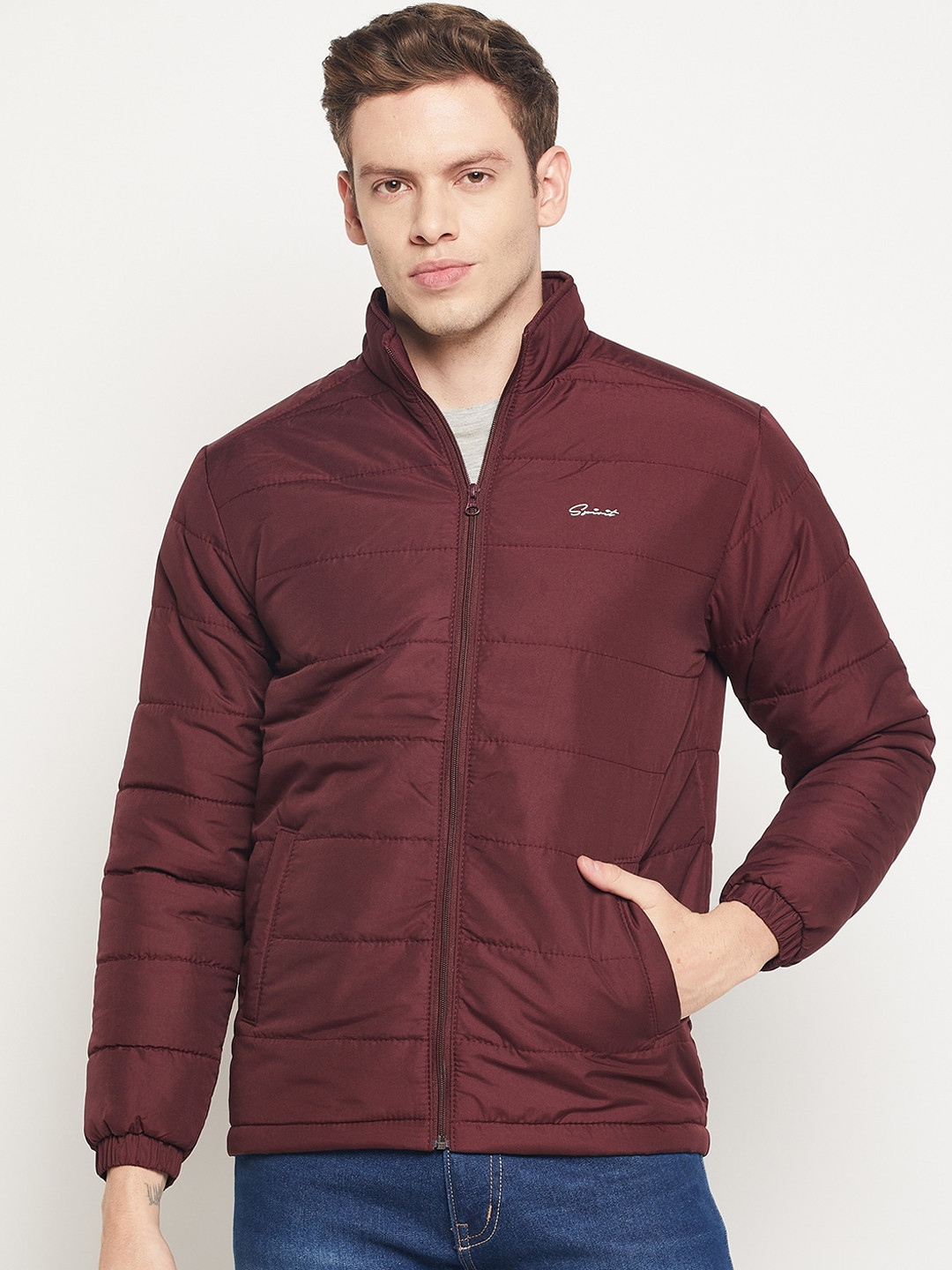 Buy Spirit Men Maroon Windcheater And Water Resistant Long Sleeves ...